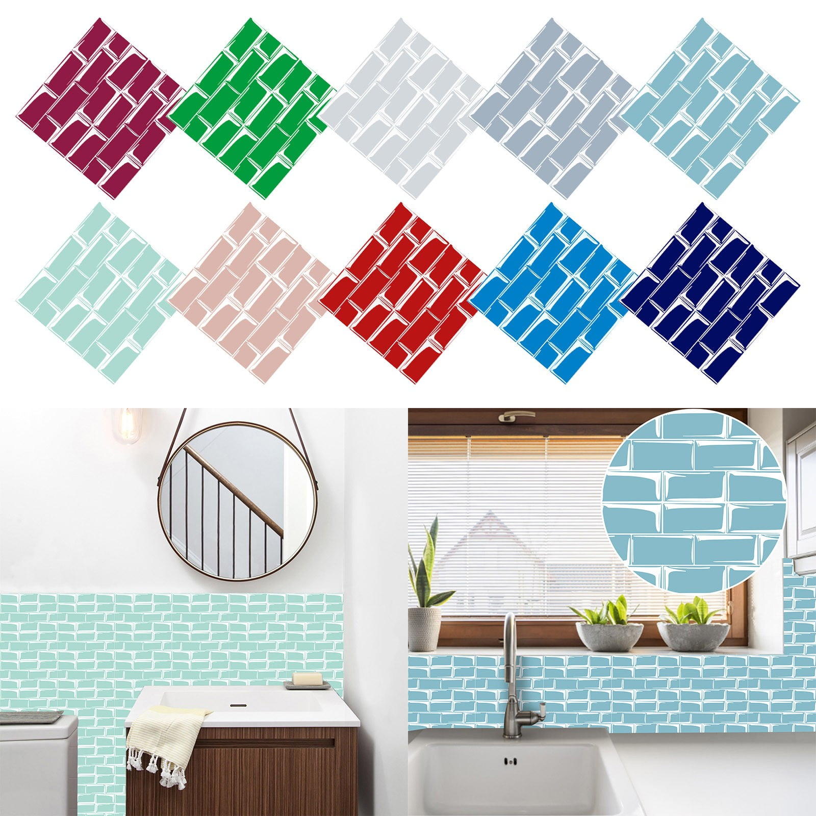 olkpmnmk Peel And Stick Wallpaper Wall Decor Mosaics Creative 3D Tile ...