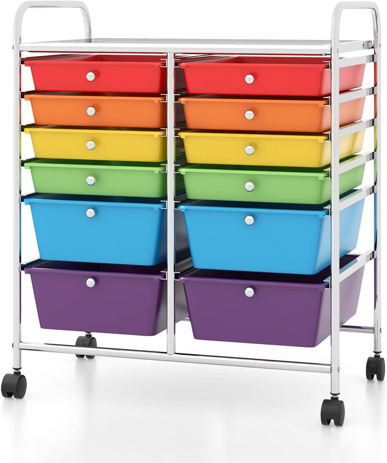 olling Cart with Drawers, Storage Cart with Universal Wheel & Metal ...