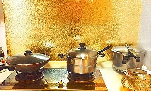 olpad Kitchen Backsplash Wallpaper Golden Adhesive OilProof Heat ...