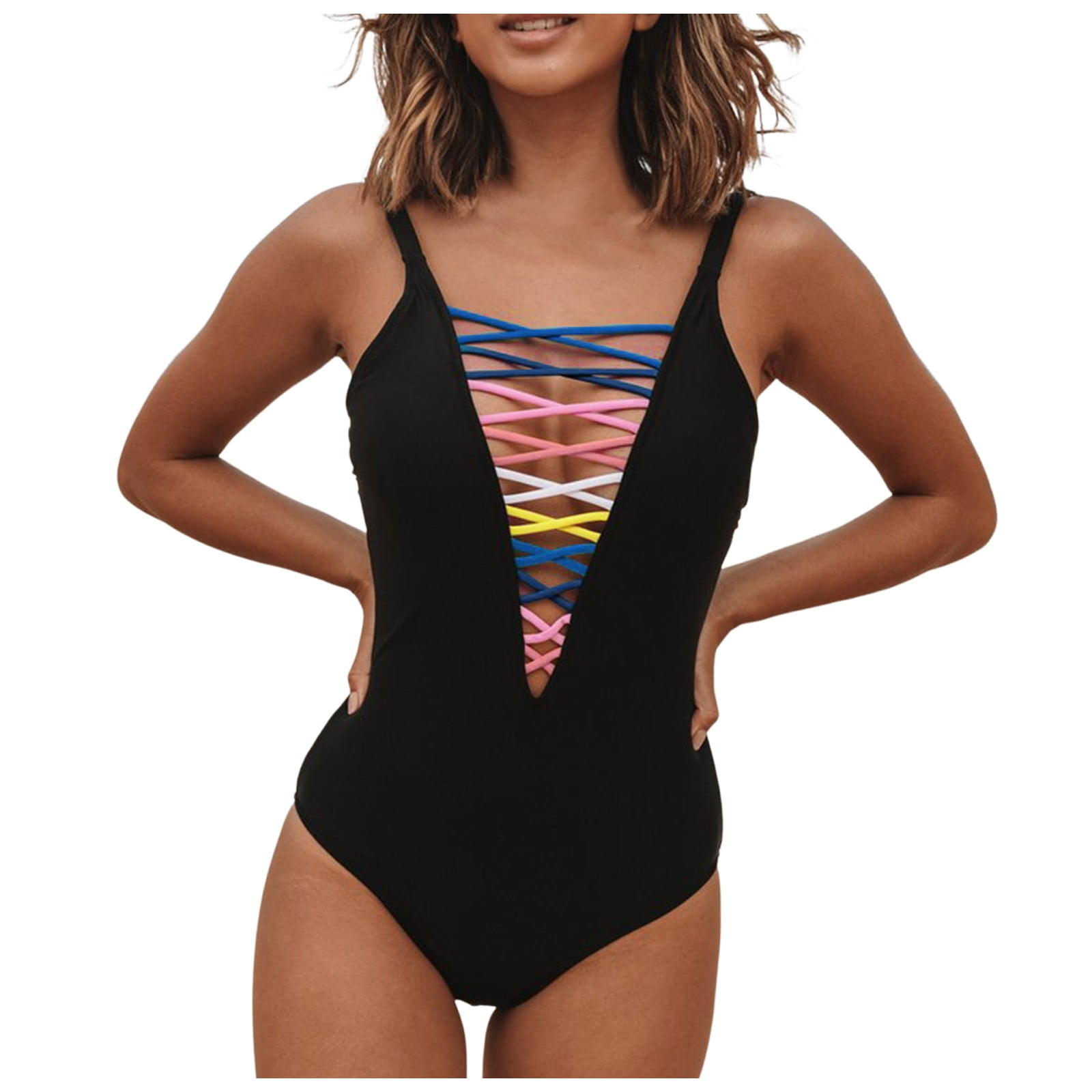Omens Crochet One Piece Swimsuits V Neck High Waist Bathing Suit Sexy Hollow Monokini Swimwear