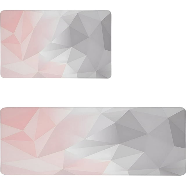 Omezin Kitchen Rug Set, Anti-Fatigue, Pink-Grey, Non-Slip, Waterproof ...
