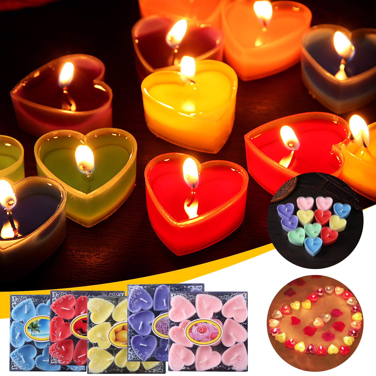12 Pack Valentine Heart Shaped Unscented Tea Lights Candles – Smokeless ...