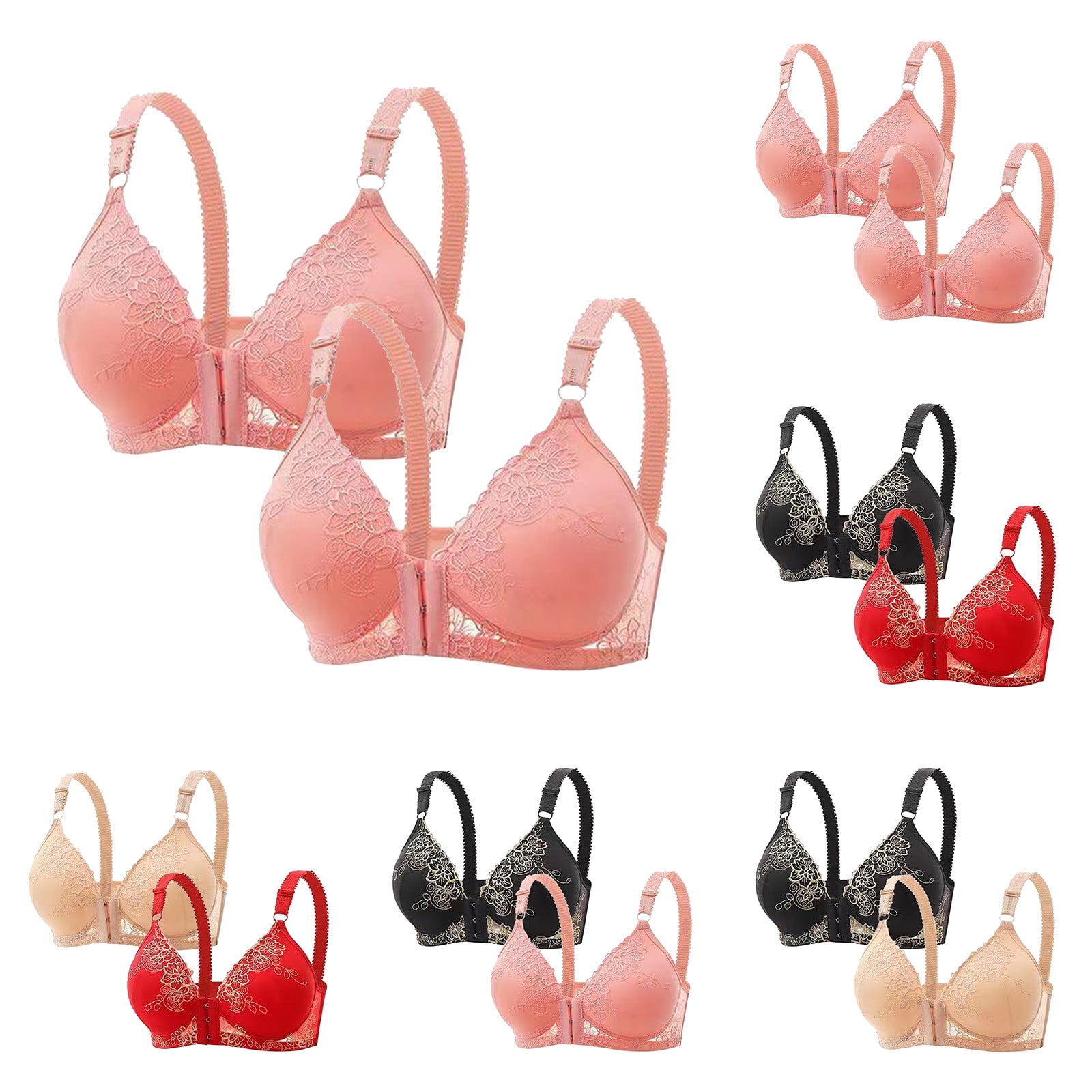Busydd 2PC Womens Bras Front Closure Lace Bra Comfort Everyday Bra Set No Underwire Breathable ...
