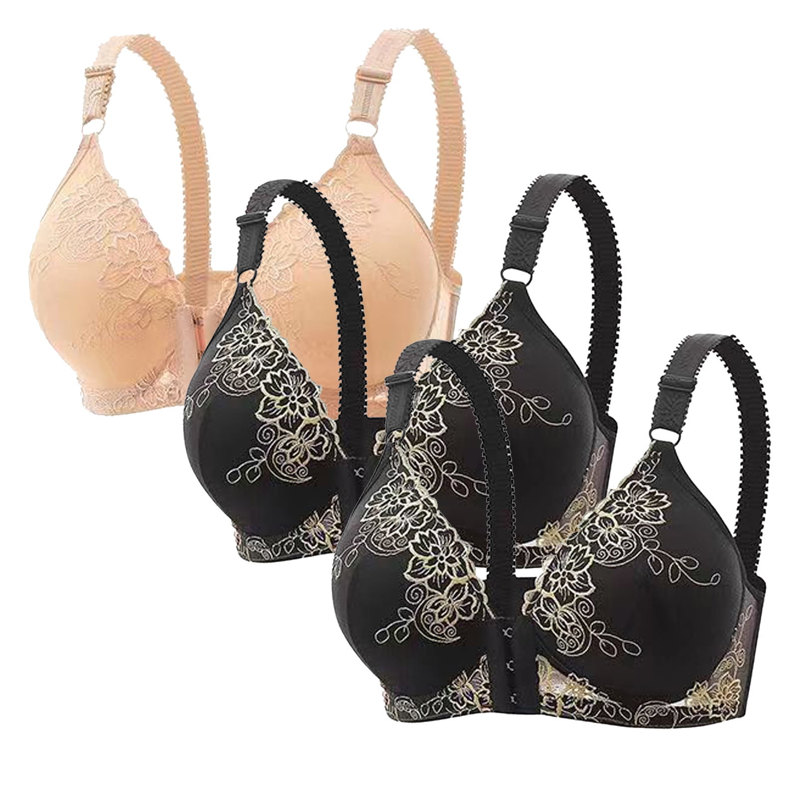 Busydd 3PC Womens Bras Front Closure Lace Bra Comfort Everyday Bra Set ...