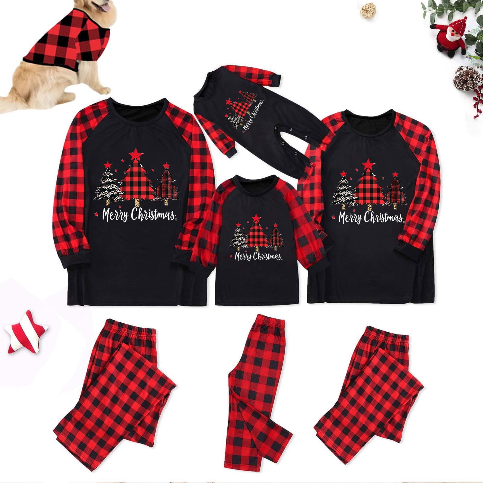 Busydd Family Christmas Pajamas with Dog Fashion Print Xmas Pajamas ...