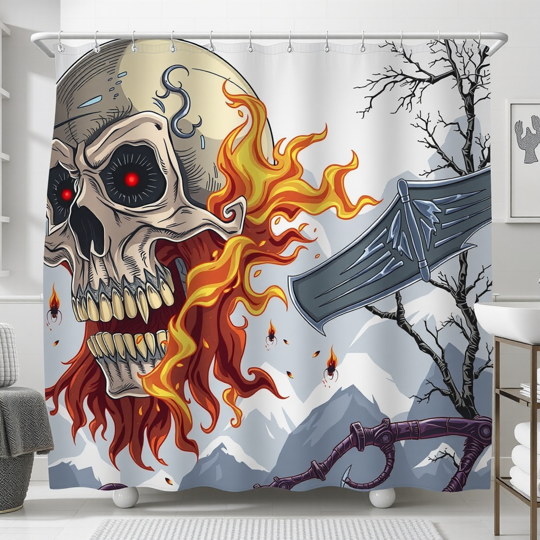 on Fire Shower Curtain with / Design - Mountain Range & Tree - Unique ...