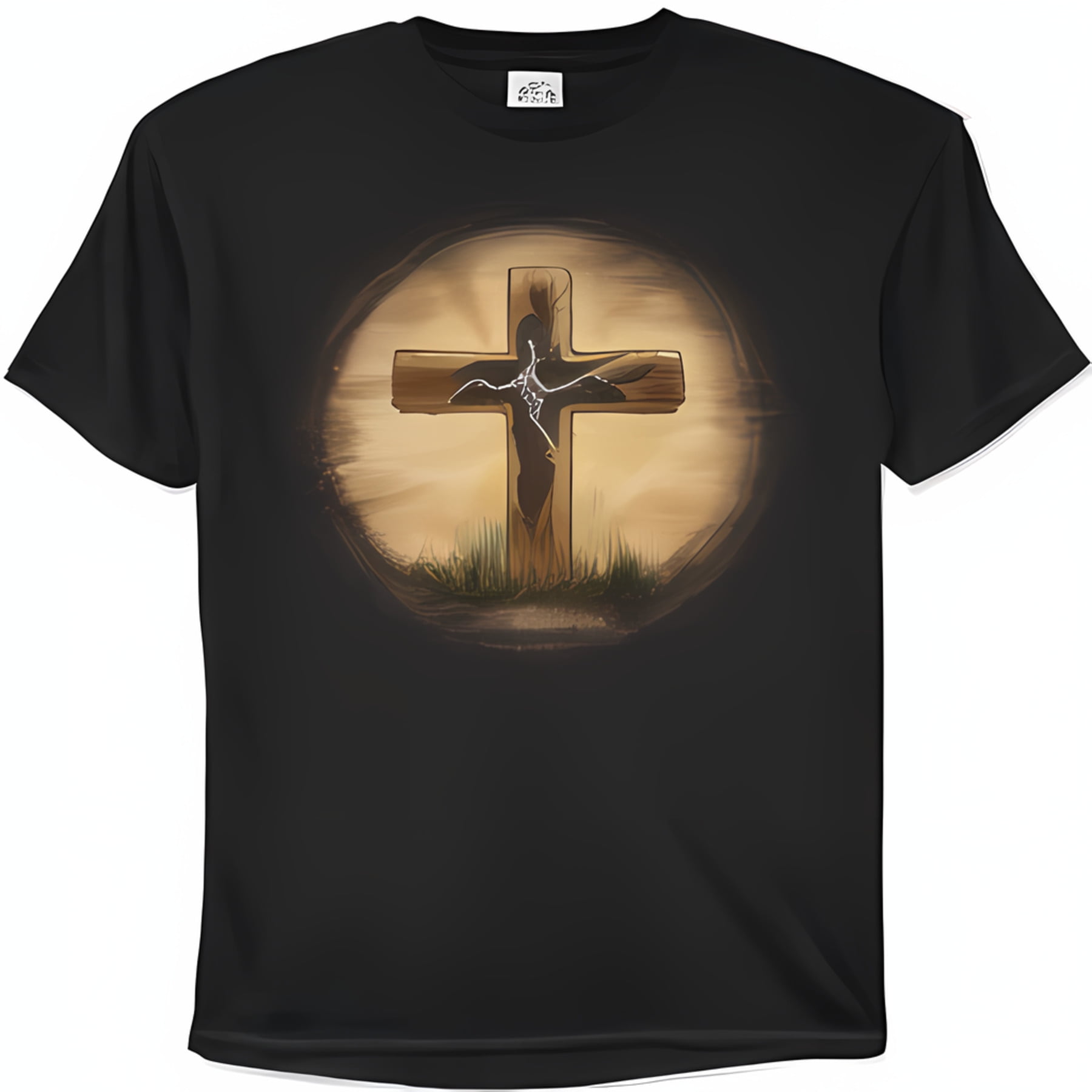 on the Cross Vector Graphic Black T-Shirt with Tranquil Sky Design ...
