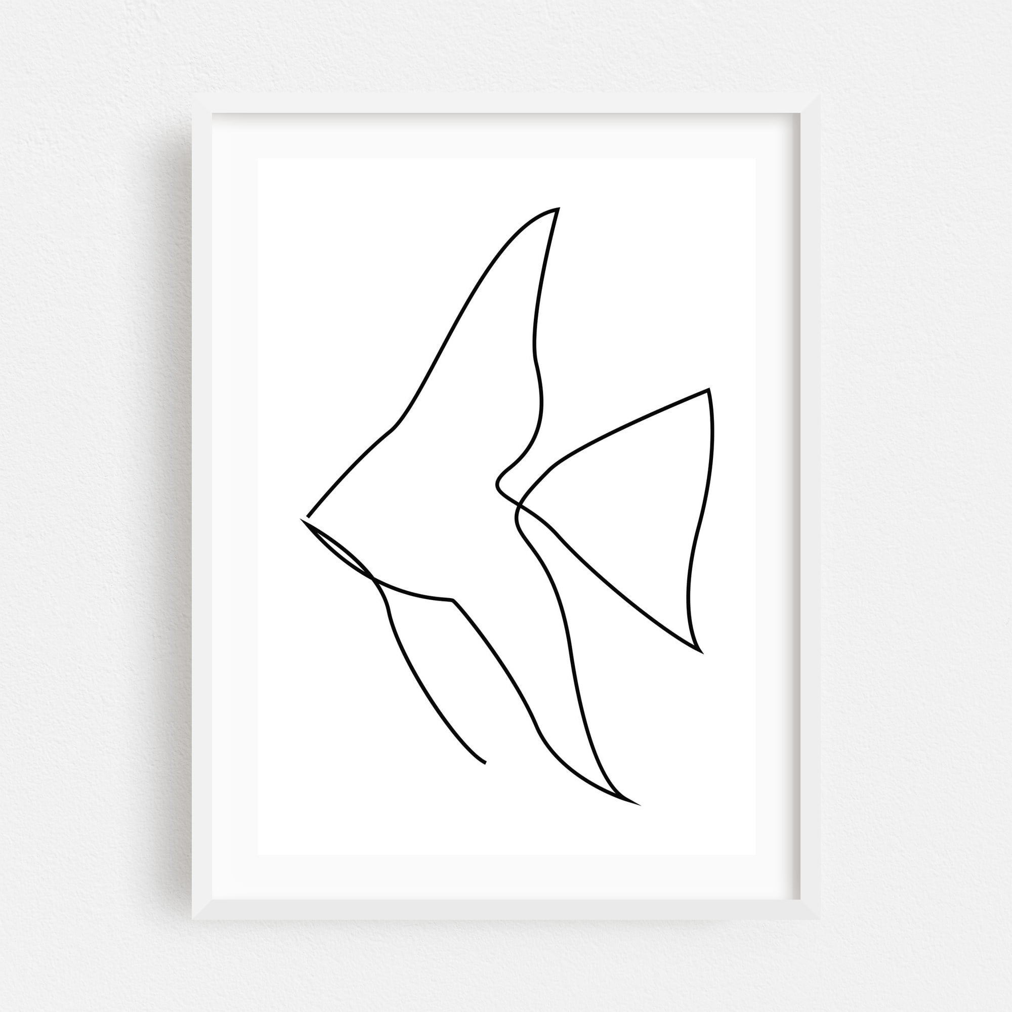 one line fish - aquatic pal - Line Drawing Line Art Minimalist Black ...