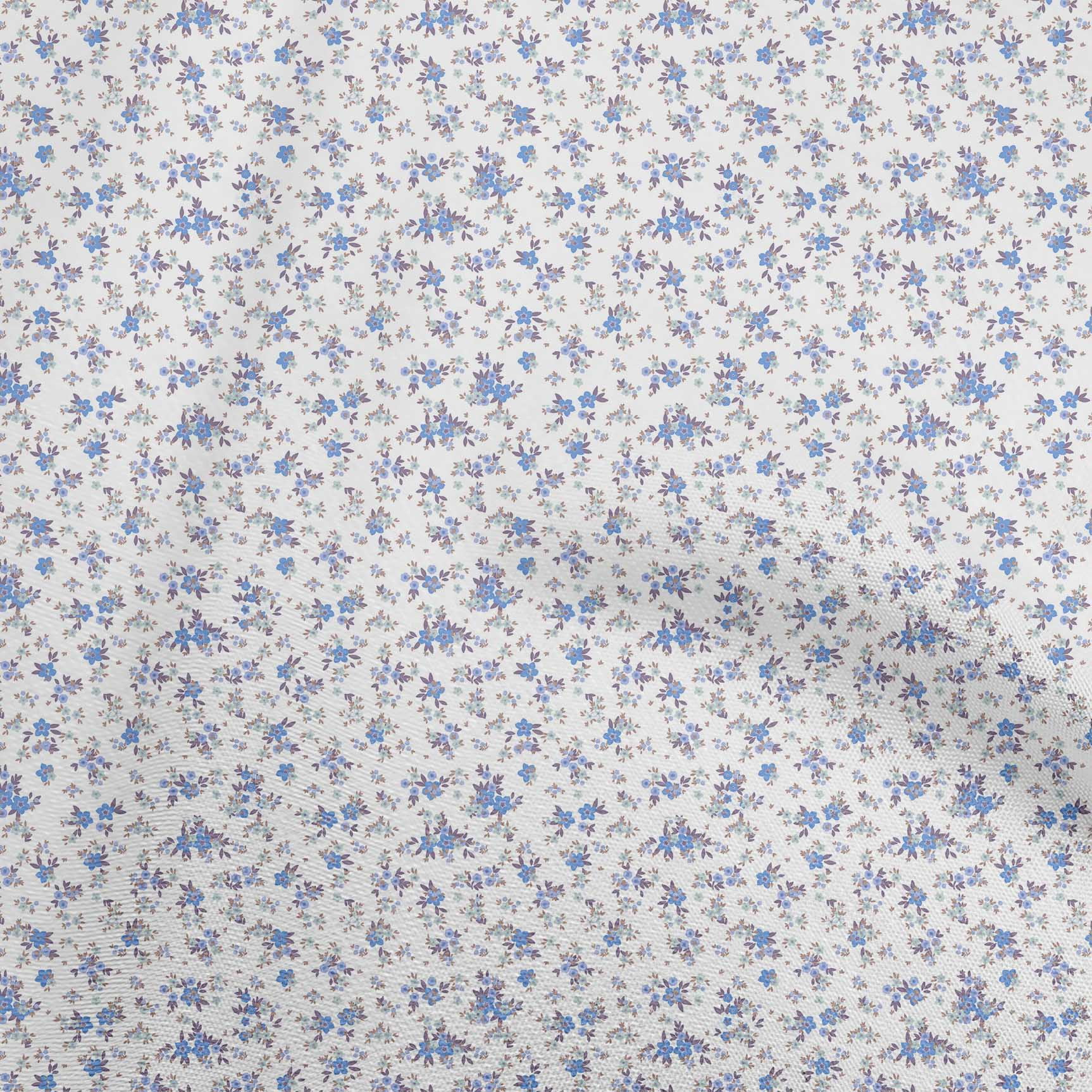 oneOone Cotton Cambric Blue Fabric Floral Quilting Supplies Print ...