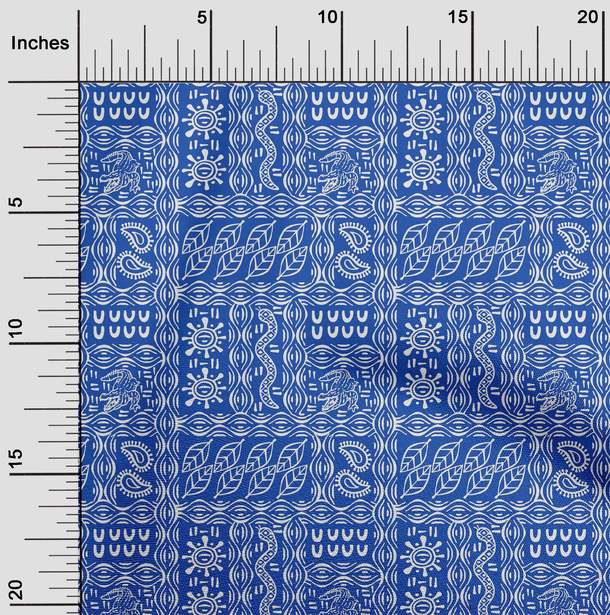 oneOone Cotton Cambric Blue2 Fabric Crocodile Ogee & Leaves African ...