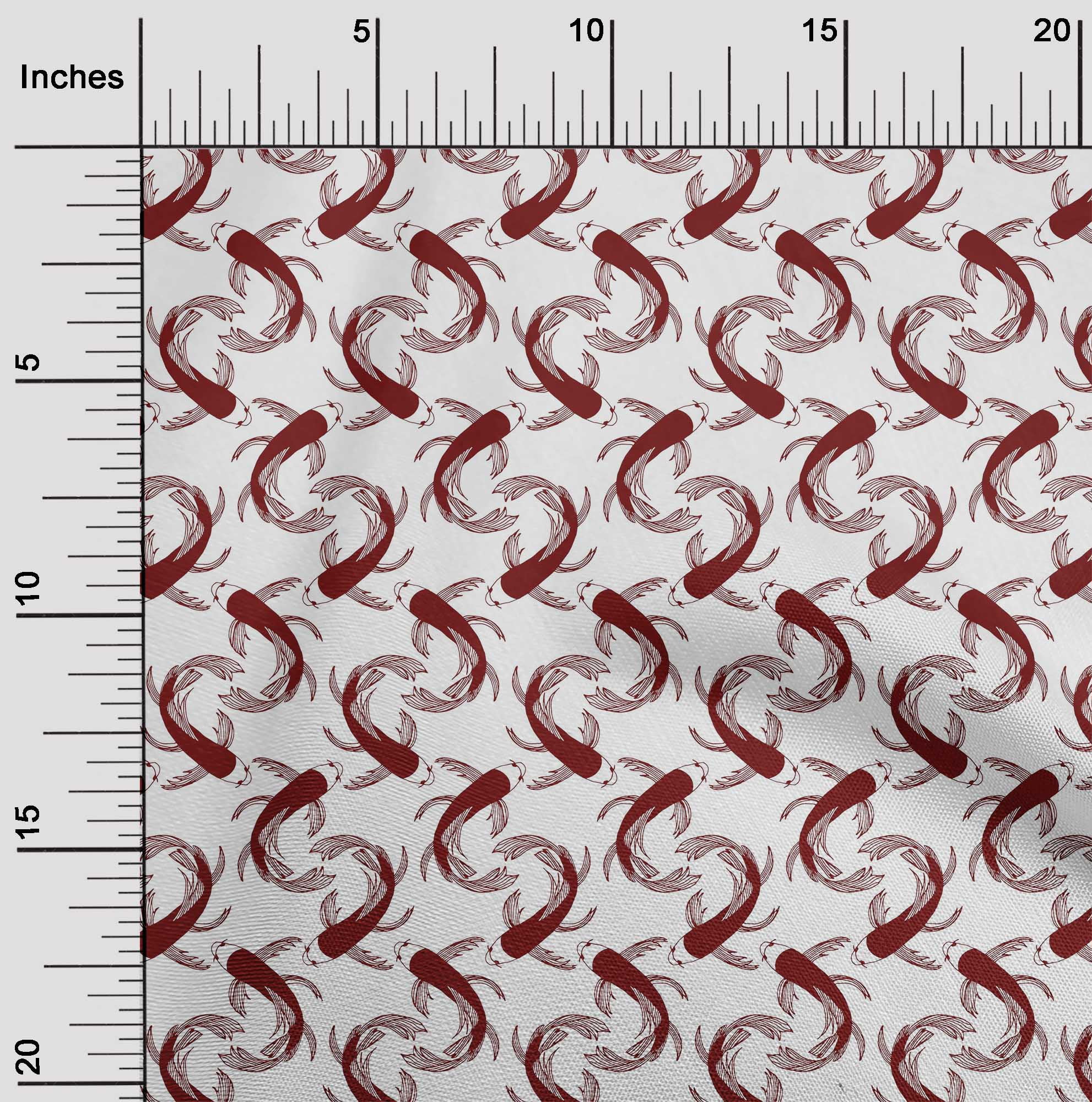 oneOone Cotton Cambric Dark Red Fabric Koi Fish Ocean Sewing Fabric By ...