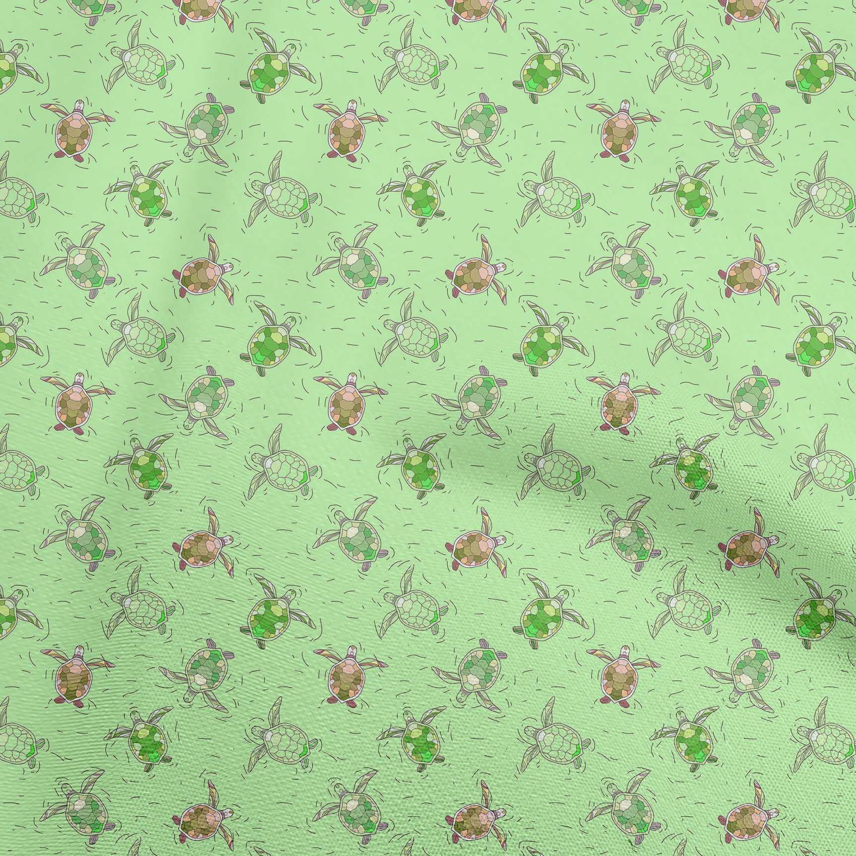 oneOone Cotton Cambric Light Green Fabric Ocean Turtles Dress Material ...