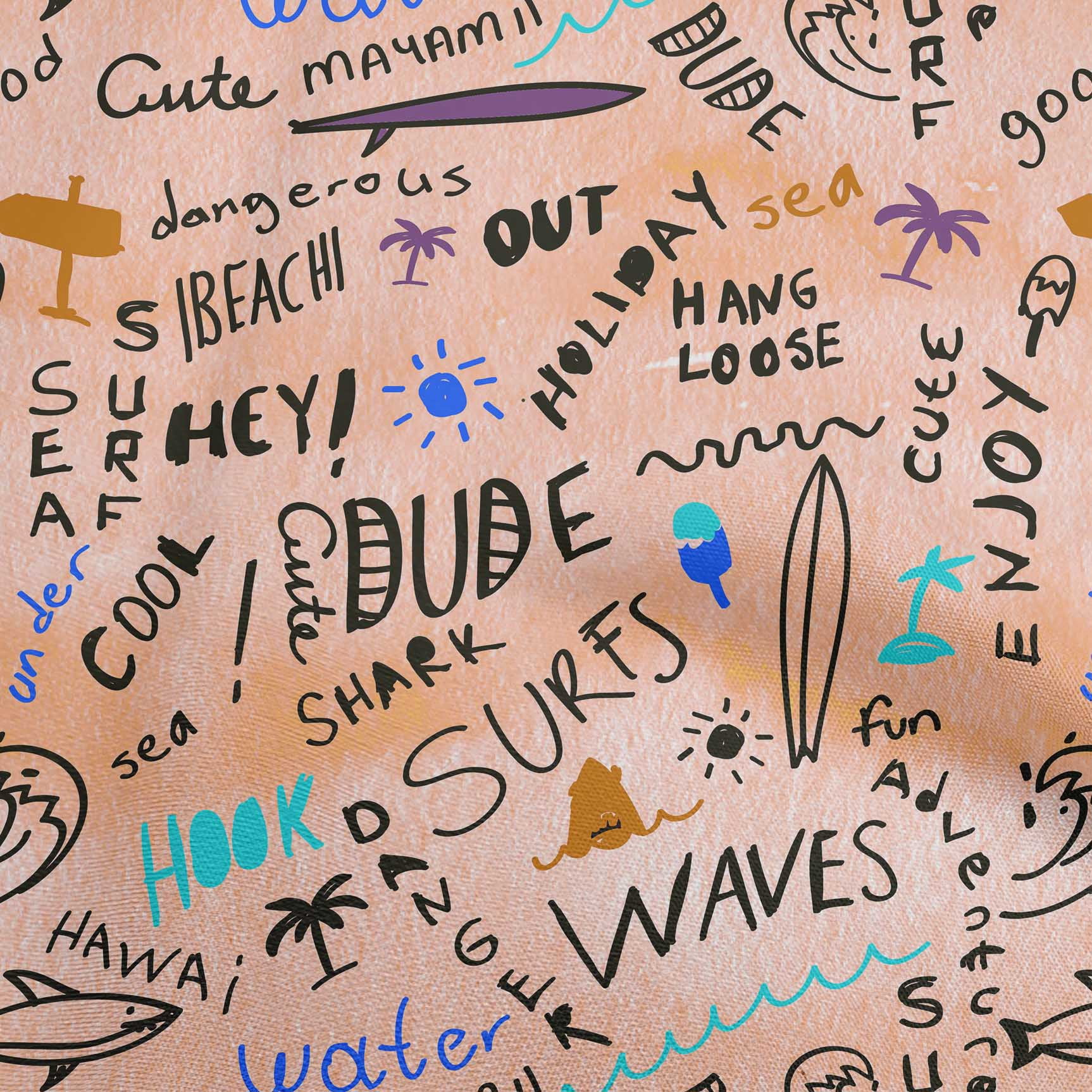 oneOone Cotton Cambric Light Peach Fabric Beach Sewing Material Print ...