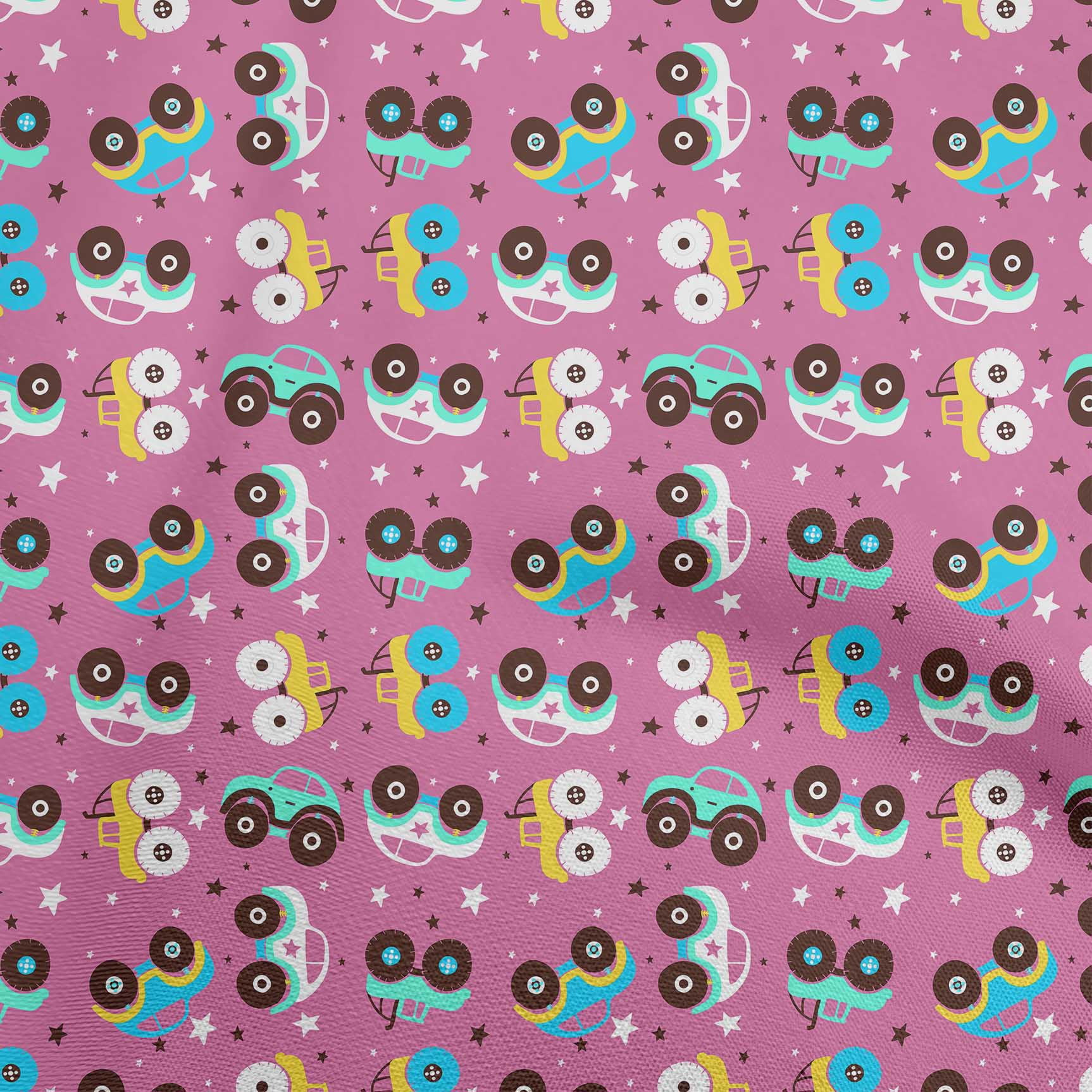 oneOone Cotton Cambric Light Pink Fabric Cars Kids Nursery Sewing Craft ...