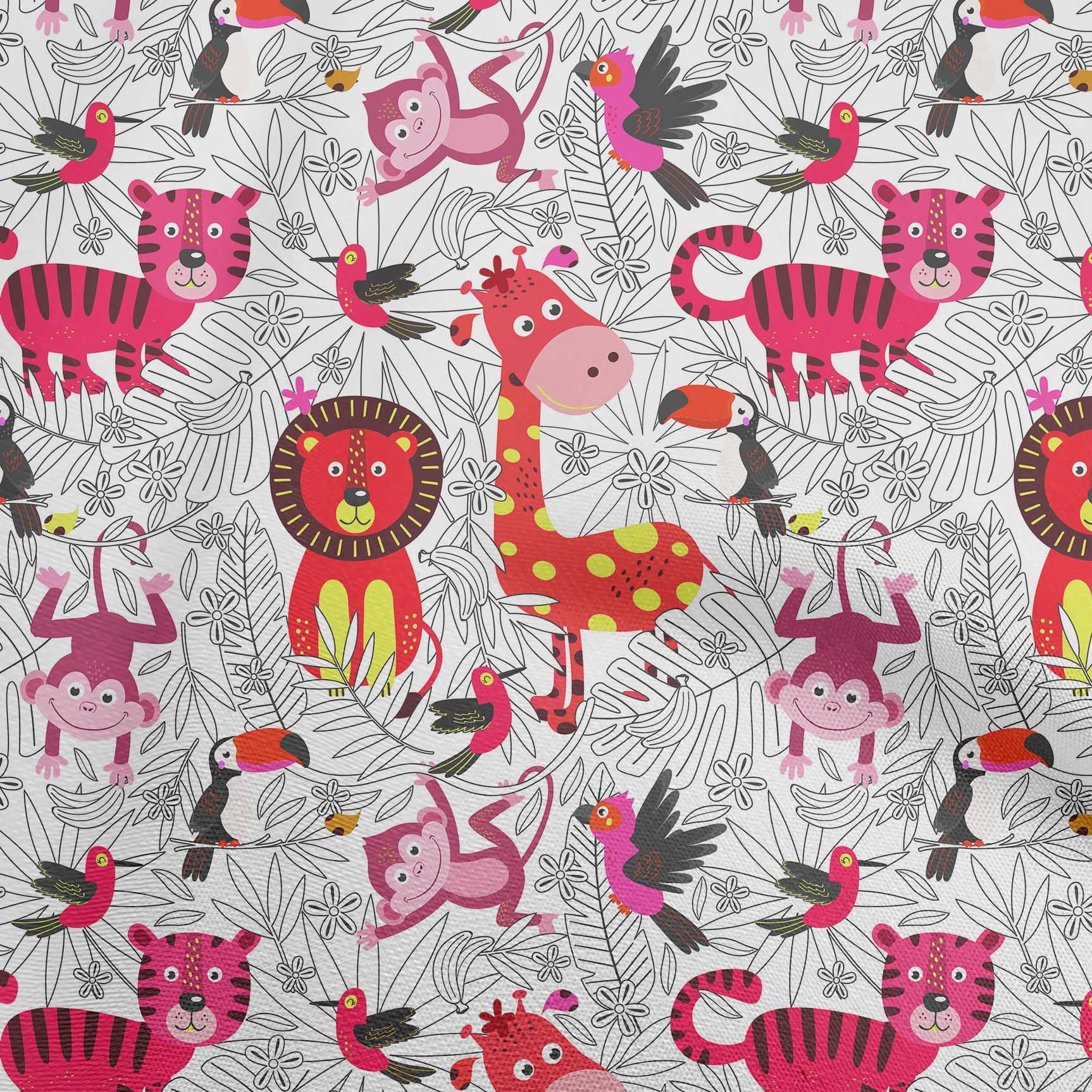 oneOone Cotton Cambric Light Red Fabric Cute Animal Sewing Material ...