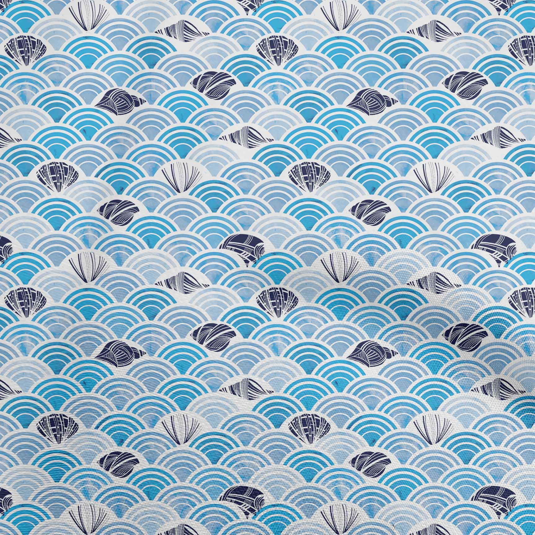 oneOone Cotton Cambric Medium Blue Fabric Sea Shells Ocean Sewing ...