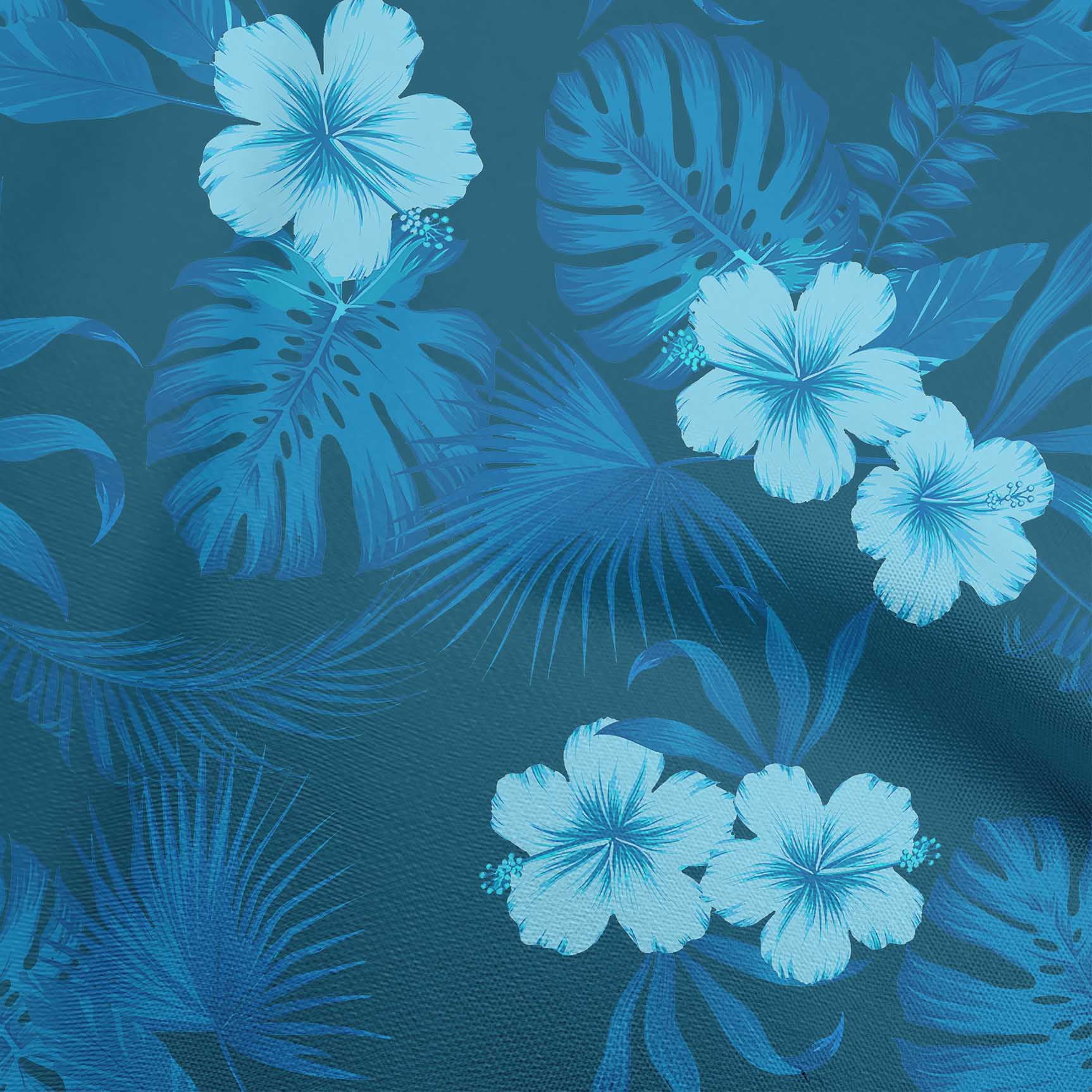 oneOone Cotton Cambric Medium Blue Fabric Tropical Flower Fabric For ...