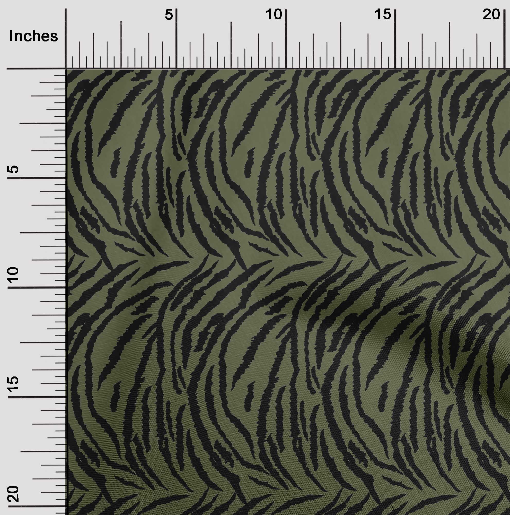 oneOone Cotton Cambric Olive Green Fabric Tiger Animal Skin Sewing ...