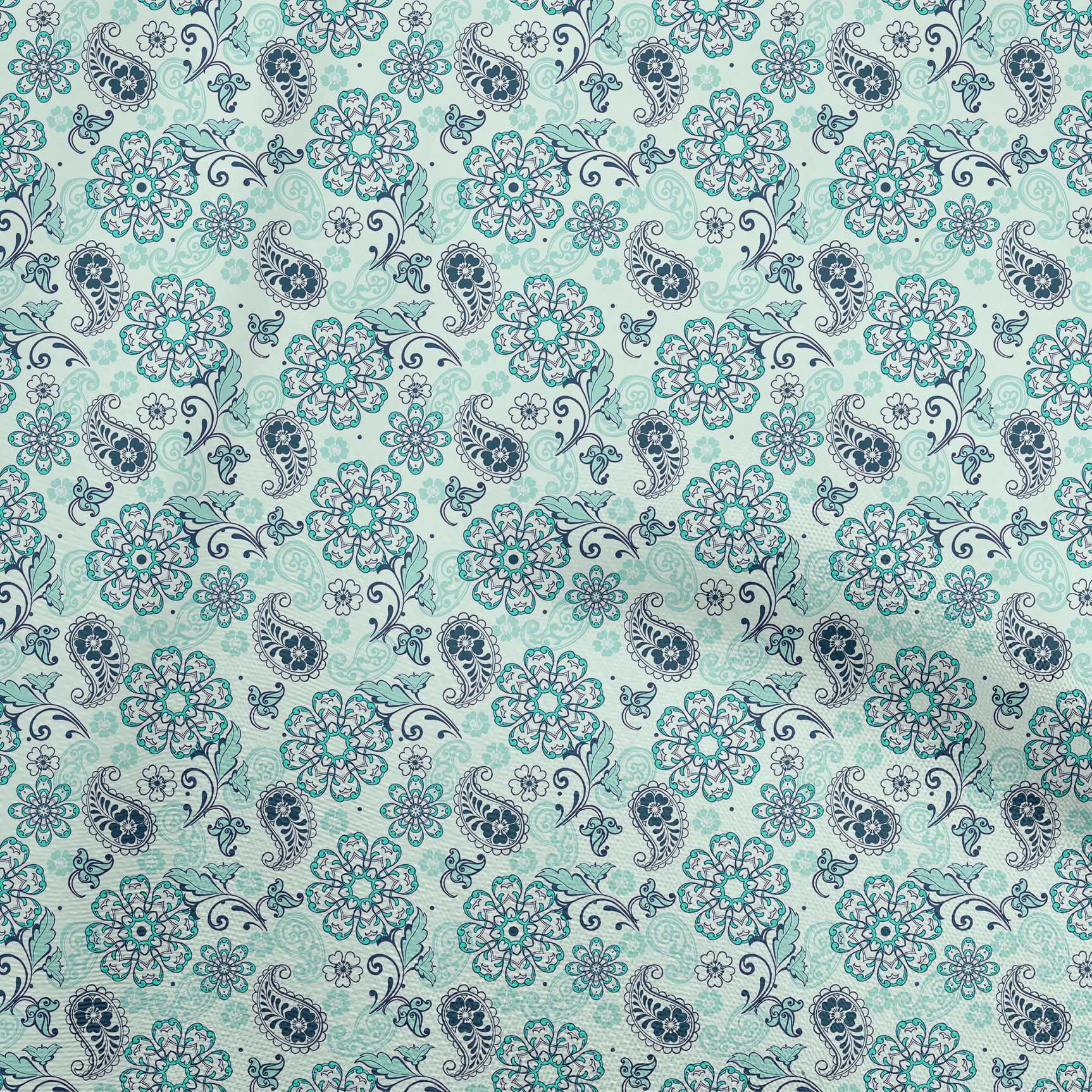 oneOone Cotton Cambric Pastel Mint Fabric Paisleys Sewing Material ...