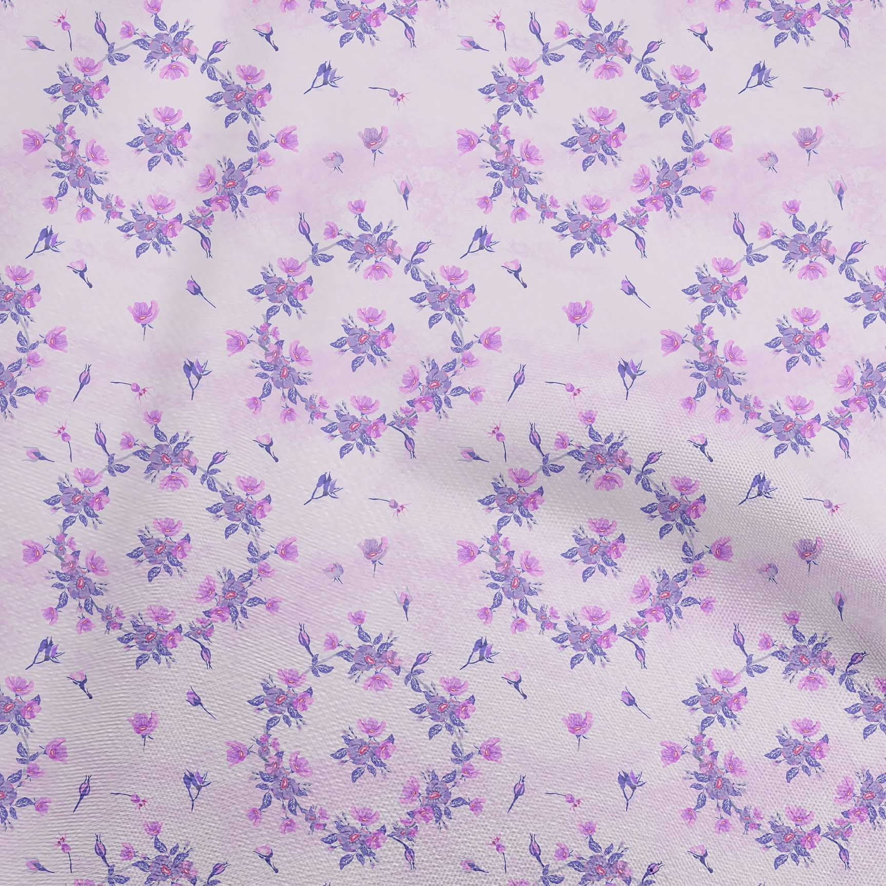 oneOone Cotton Cambric Purple Fabric Watercolor Floral Diy Clothing ...