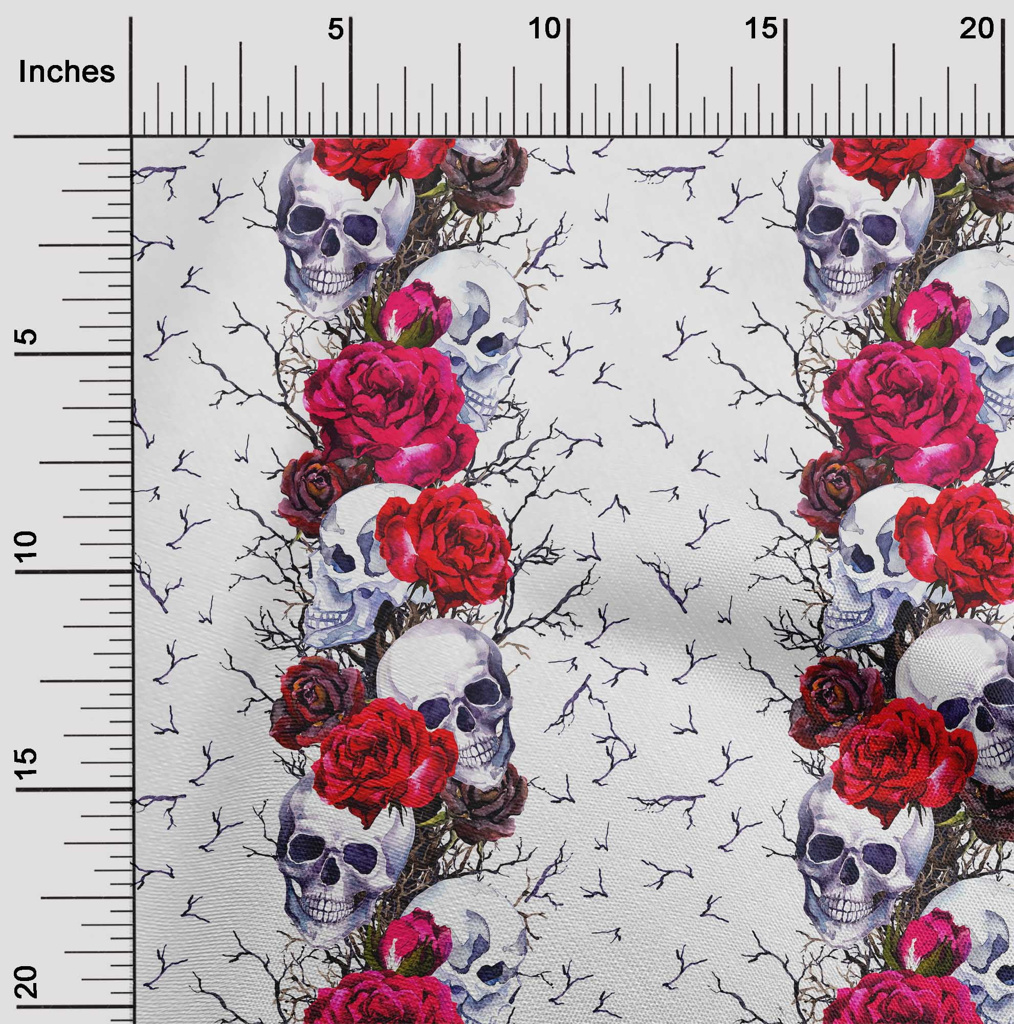 oneOone Cotton Cambric Red Fabric Floral & Skull Diy Clothing Quilting ...