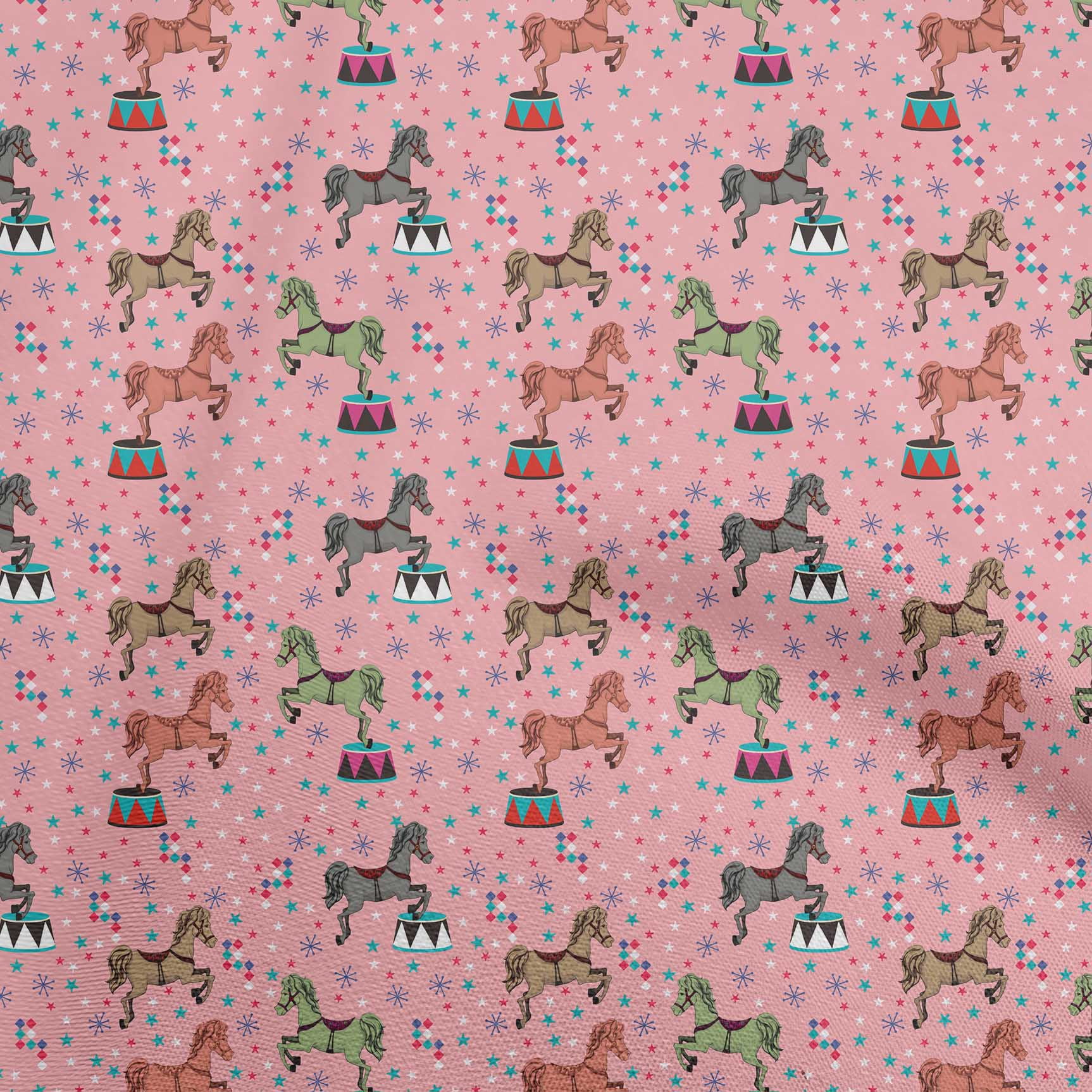 oneOone Cotton Cambric Rose Pink Fabric Circus Sewing Material Print ...