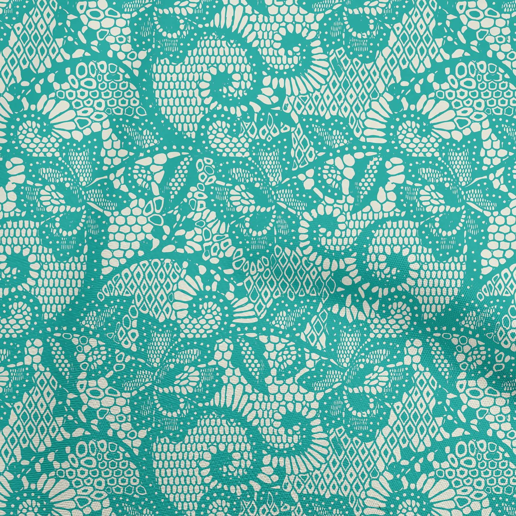 oneOone Cotton Cambric Teal Green Fabric Lace Floral Sewing Material ...