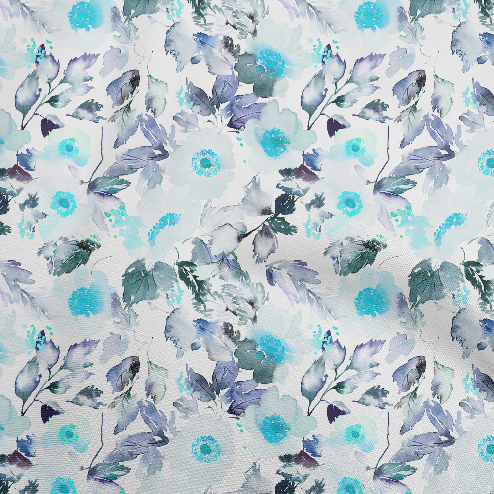 oneOone Cotton Cambric Turquoise Blue Fabric Florals Diy Clothing ...
