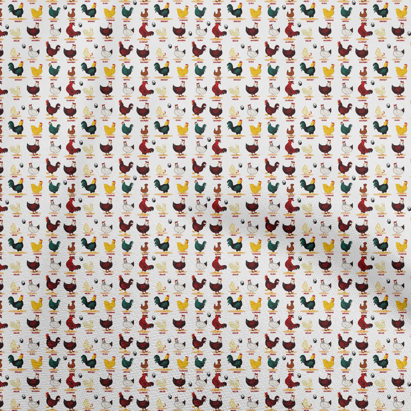 oneOone Cotton Cambric White Fabric Birds Rooster Sewing Material Print ...