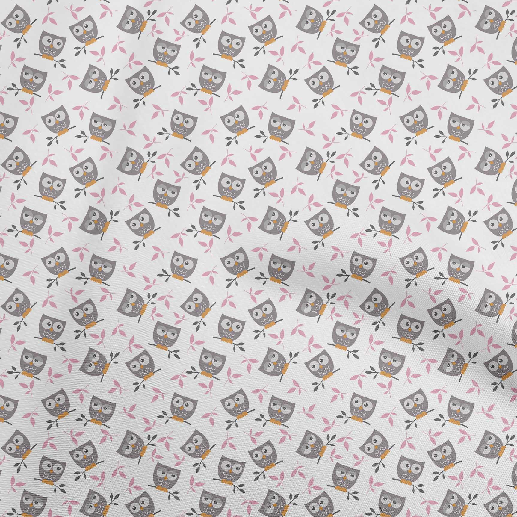 oneOone Cotton Cambric White Fabric Owl Dress Material Fabric Print ...