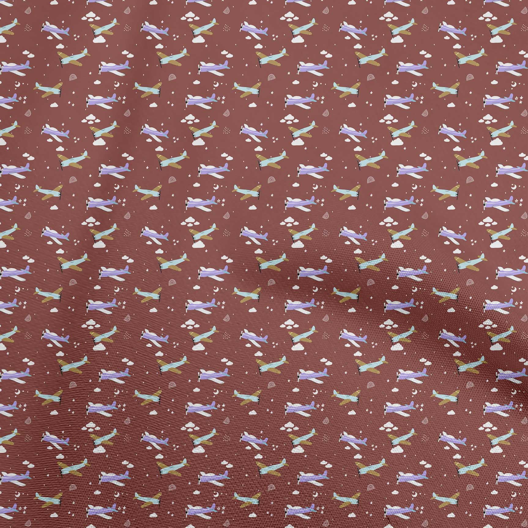oneOone Cotton Flex Brown Fabric Kids Plane Fabric For Sewing Printed ...
