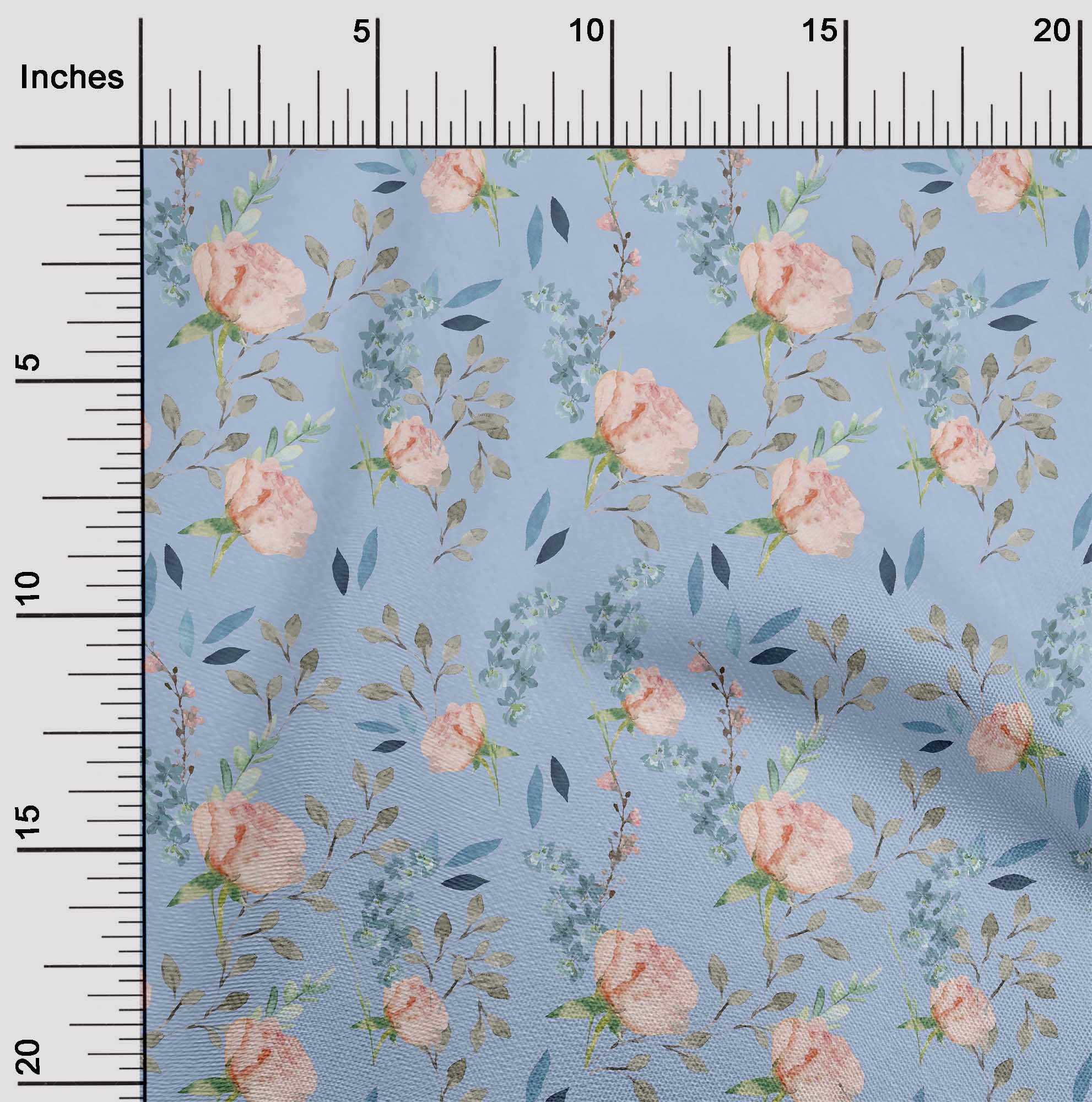 oneOone Cotton Flex Dusty Blue Fabric Flower & Leaves Watercolor Dress ...