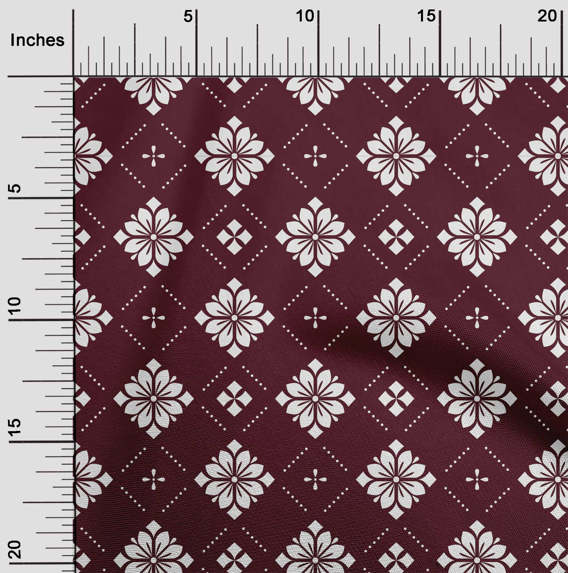 oneOone Cotton Flex Maroon Fabric Floral & Tiles Moroccan Diy Clothing ...