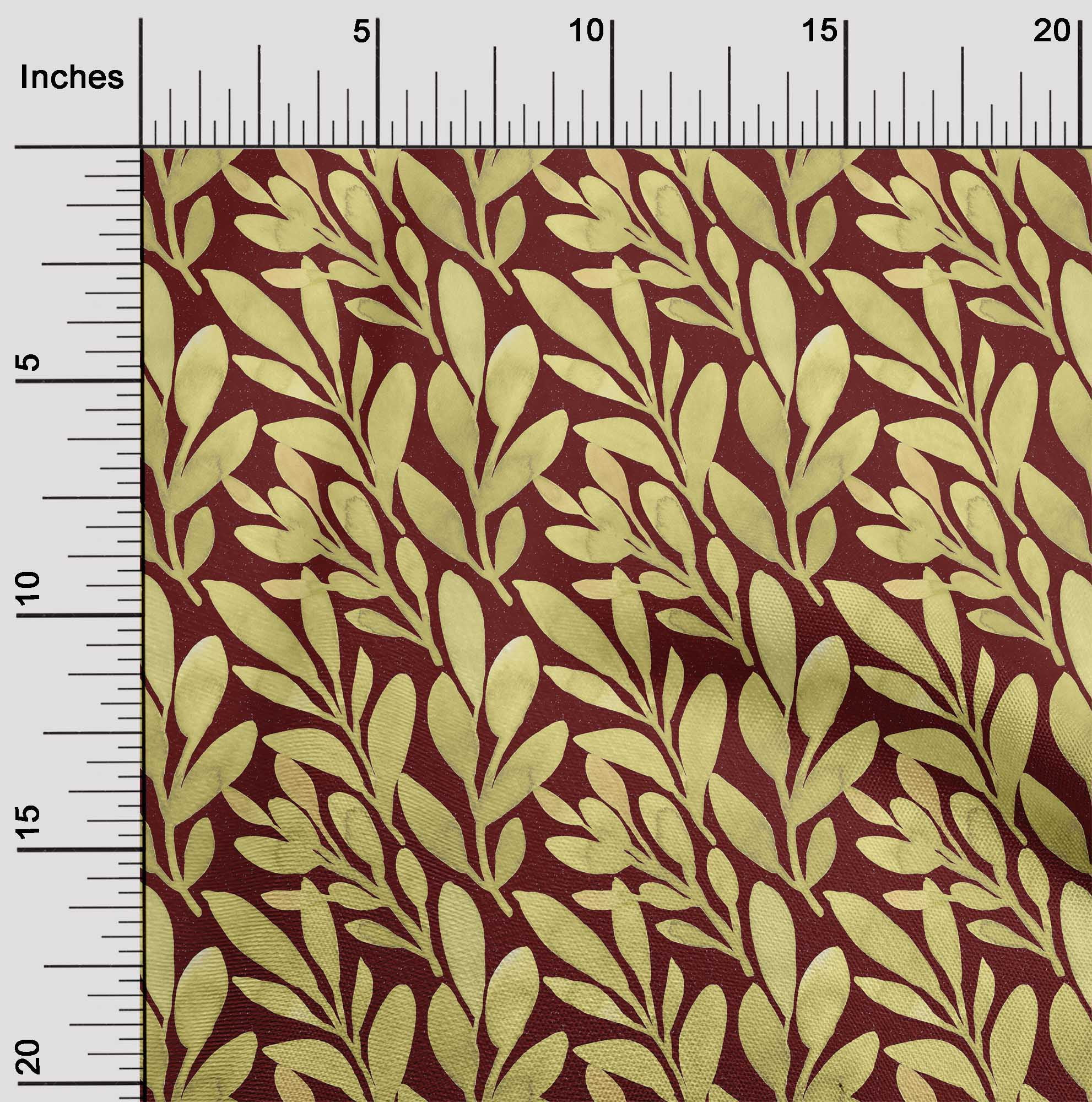 oneOone Cotton Flex Maroon Fabric Leaves Sewing Fabric By The Yard ...