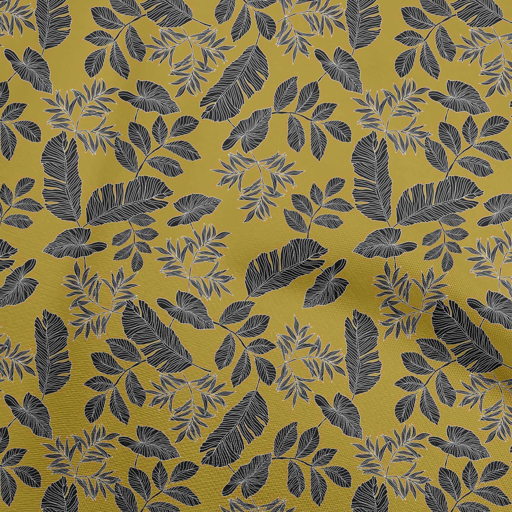 oneOone Cotton Flex Olive Green Fabric Tropical Line Drawing Leaf ...