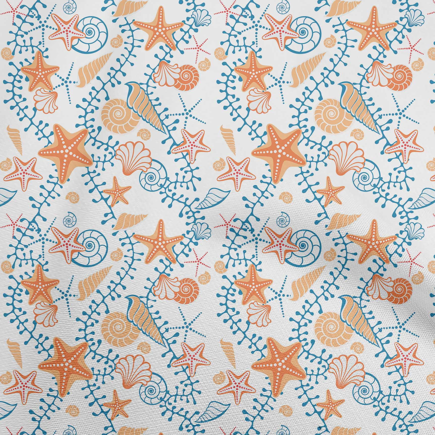 oneOone Cotton Flex Orange Fabric Beach Starfish &Shell Sewing Fabric ...