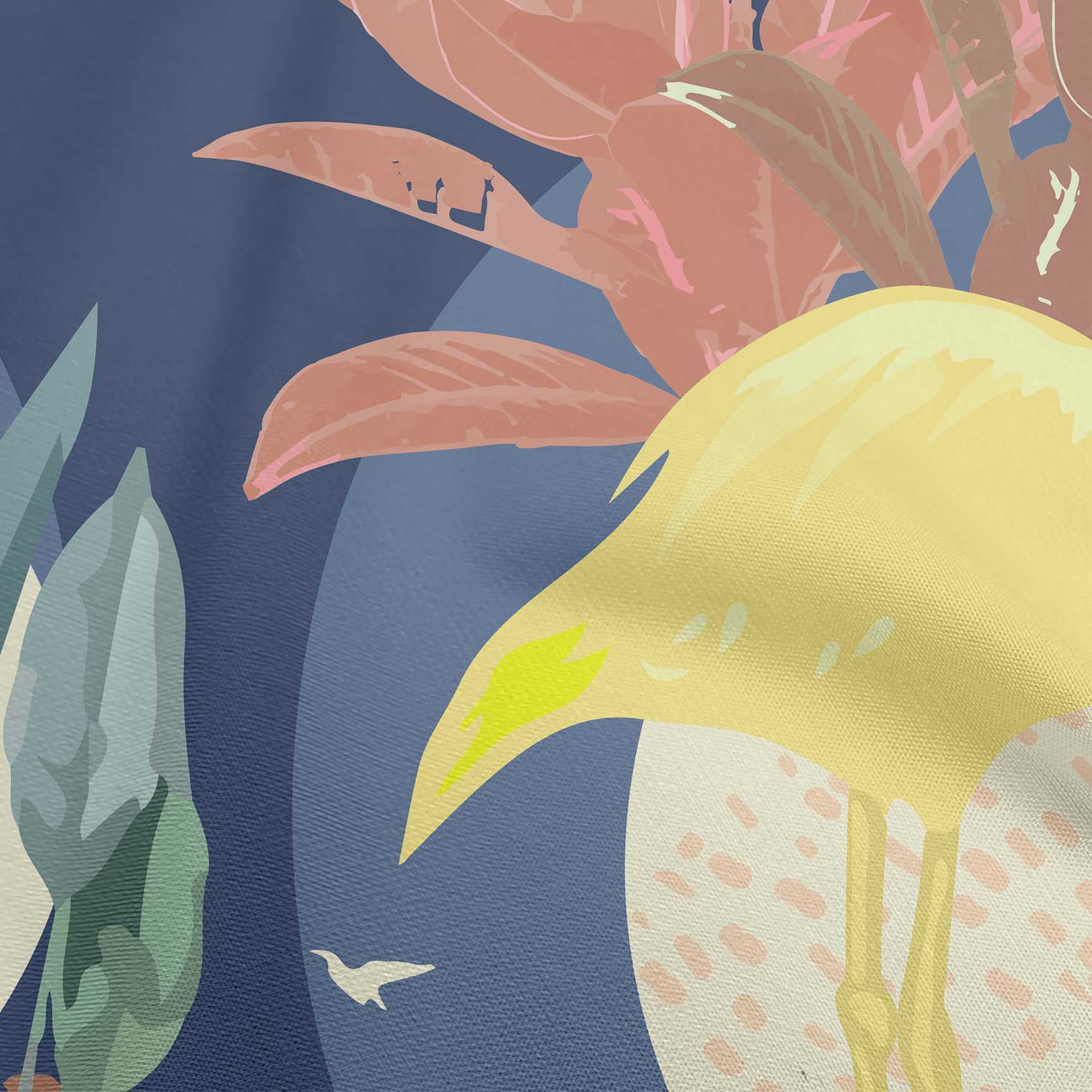 oneOone Cotton Flex Royal Blue Fabric Tropical Abstract With Flamingo ...