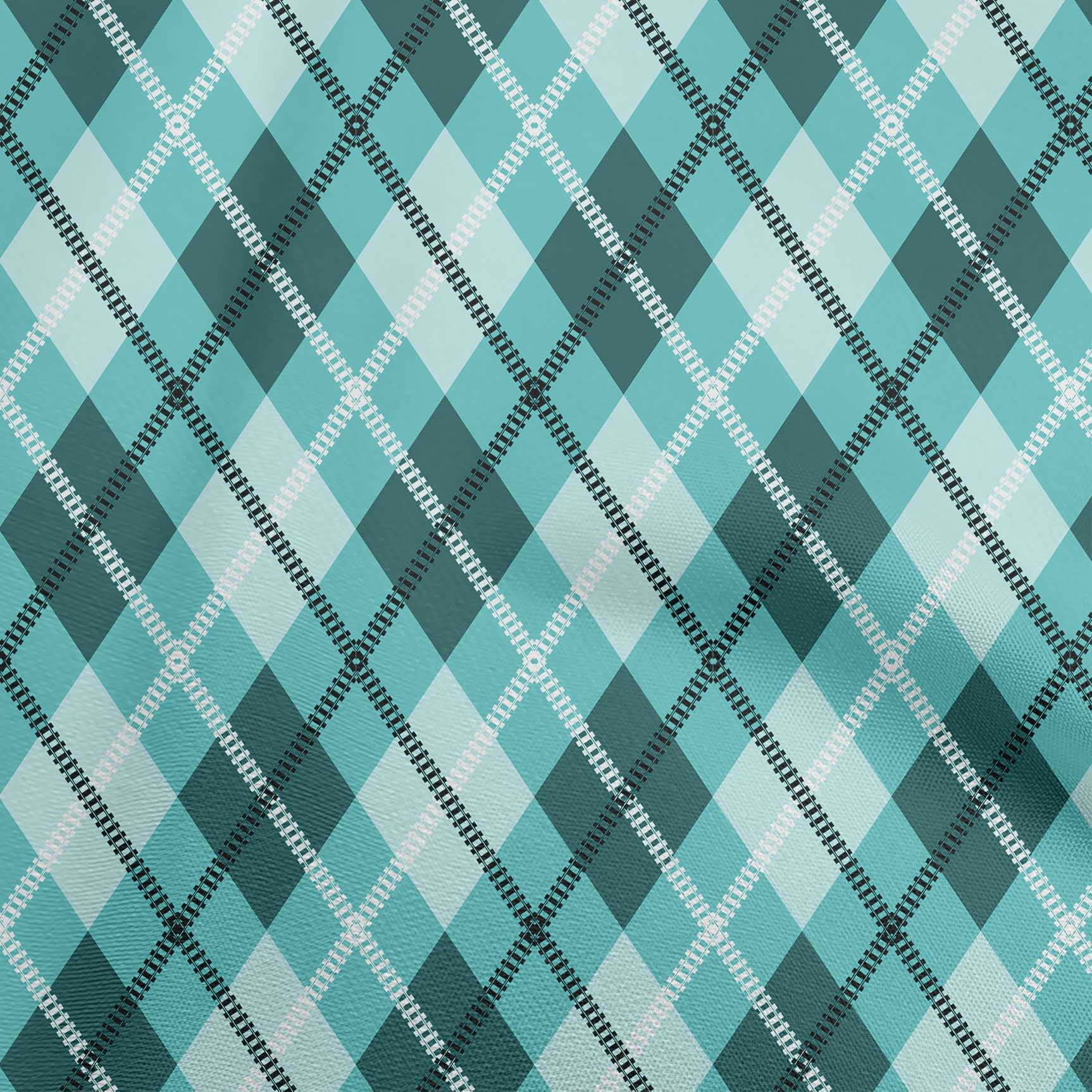 oneOone Cotton Flex Turquoise Blue Fabric Check Quilting Supplies Print ...