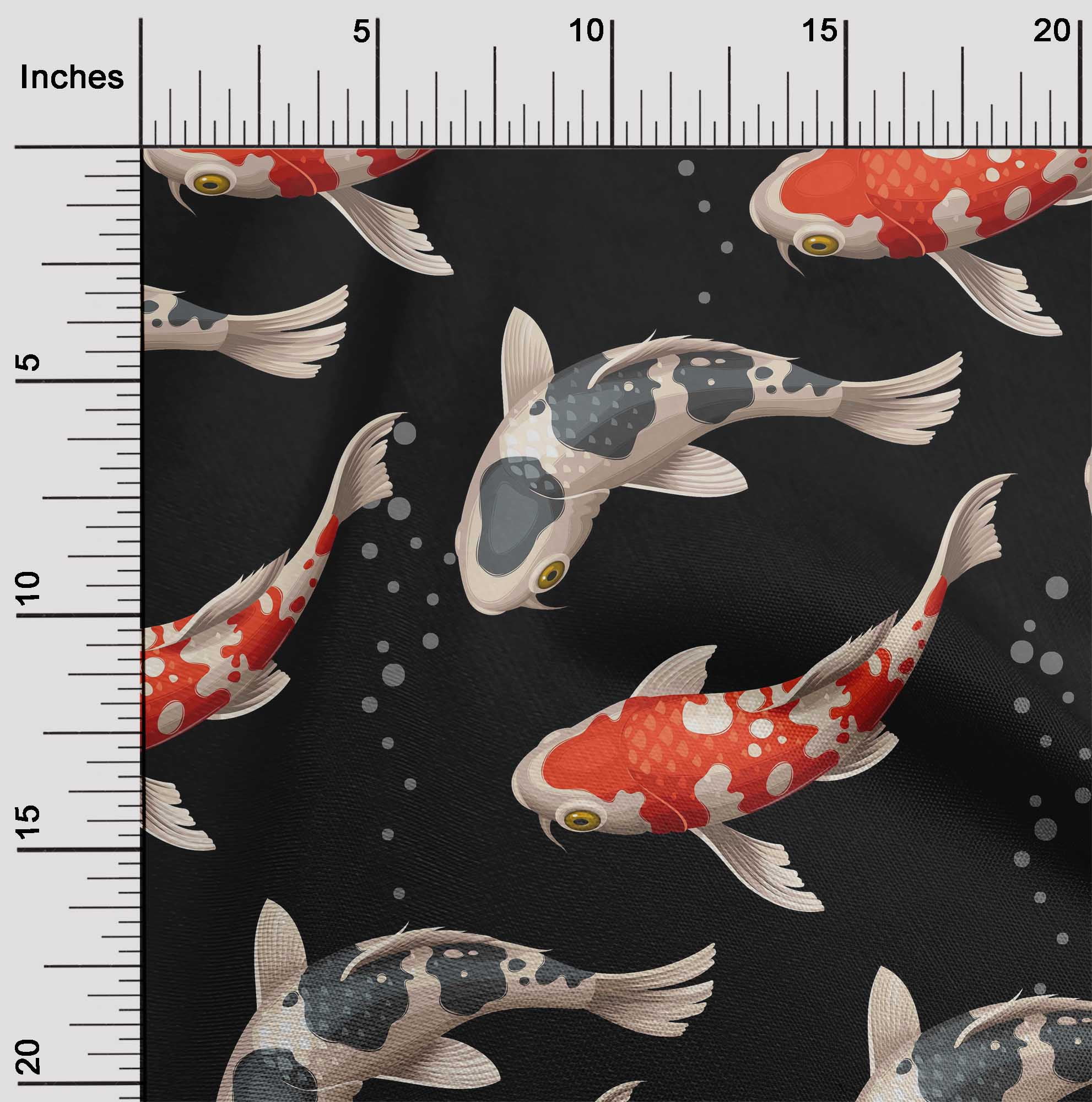 oneOone Cotton Jersey Black Fabric Bubbles & Koi Fish Ocean Sewing ...
