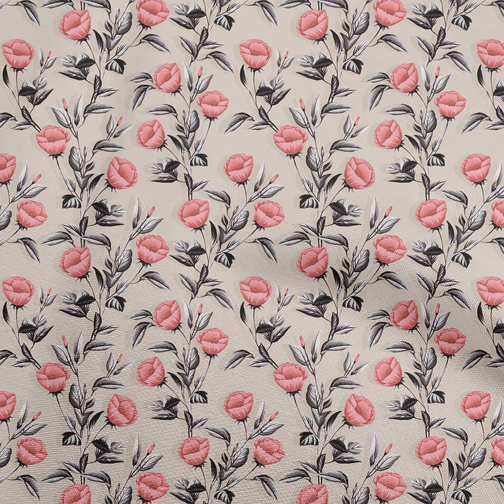 oneOone Cotton Jersey Light Red Fabric Floral Retro Diy Clothing ...