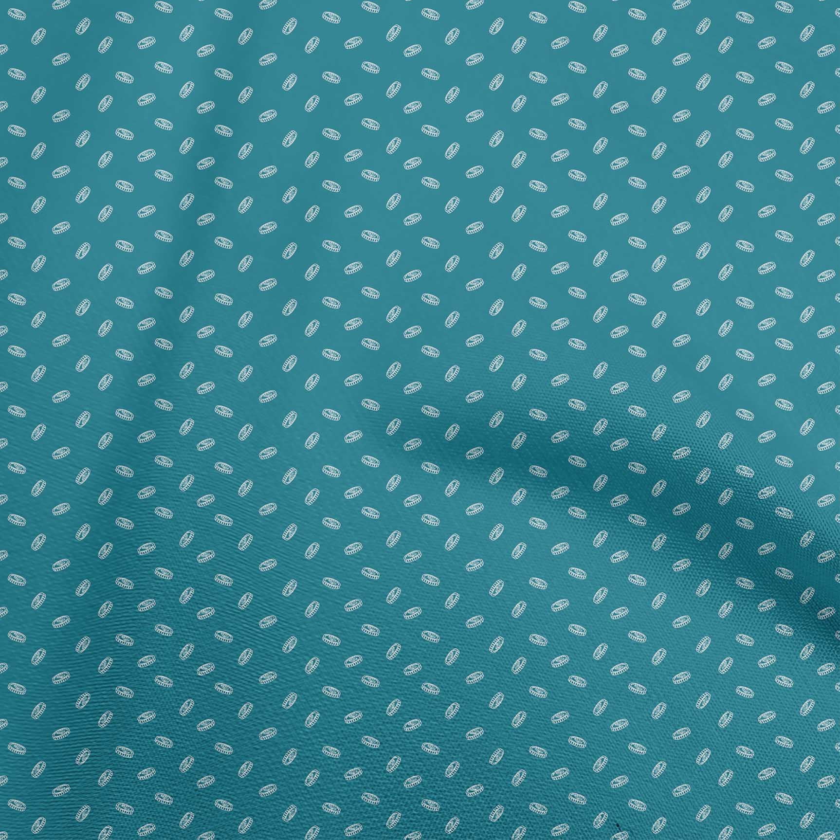 oneOone Cotton Jersey Teal Blue Fabric Minimal Retro Coin Fabric For ...