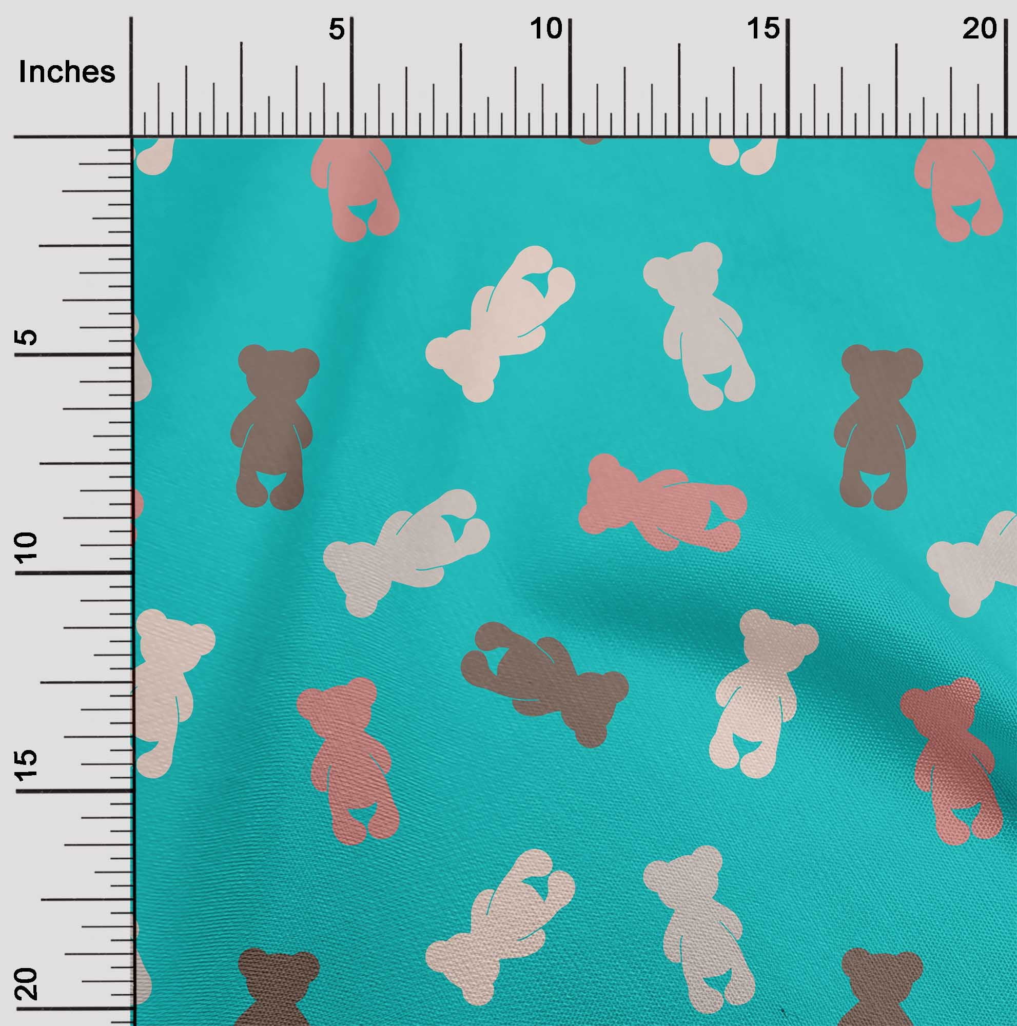 oneOone Cotton Jersey Turquoise Blue Fabric Teddy Bear Cartoon Fabric ...