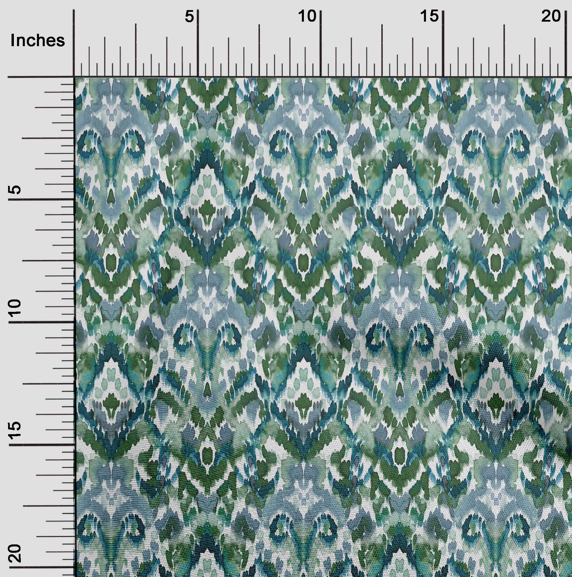 oneOone Cotton Jersey Verdun Green Fabric Paisley & Floral Ikat ...