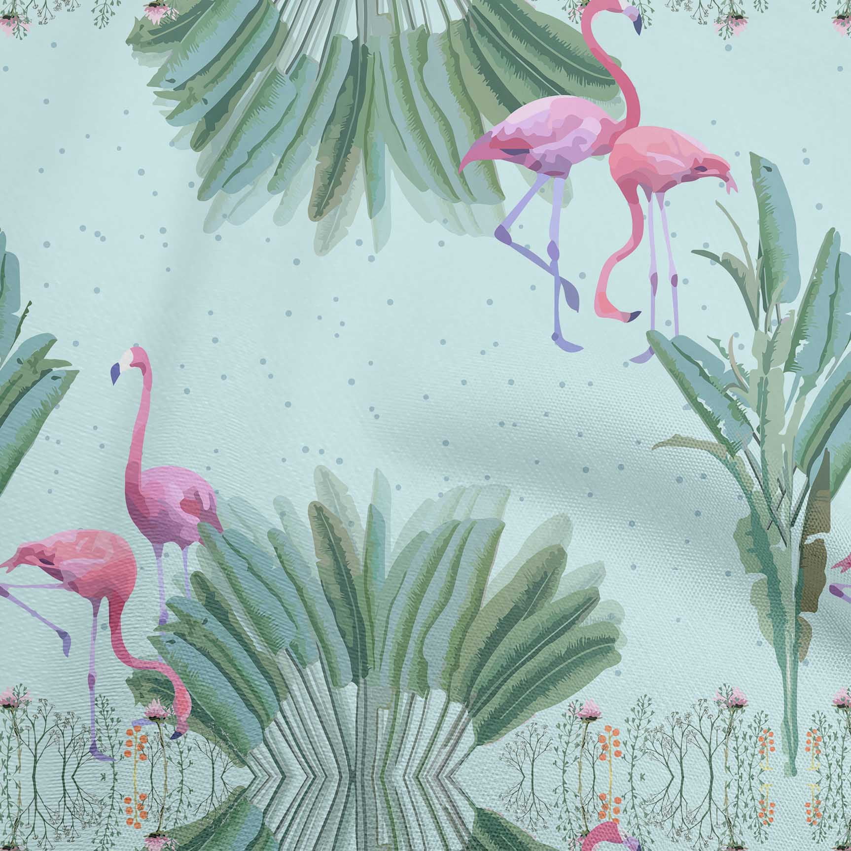 oneOone Cotton Poplin Arctic Blue Fabric Tropical Flamingo Dress ...