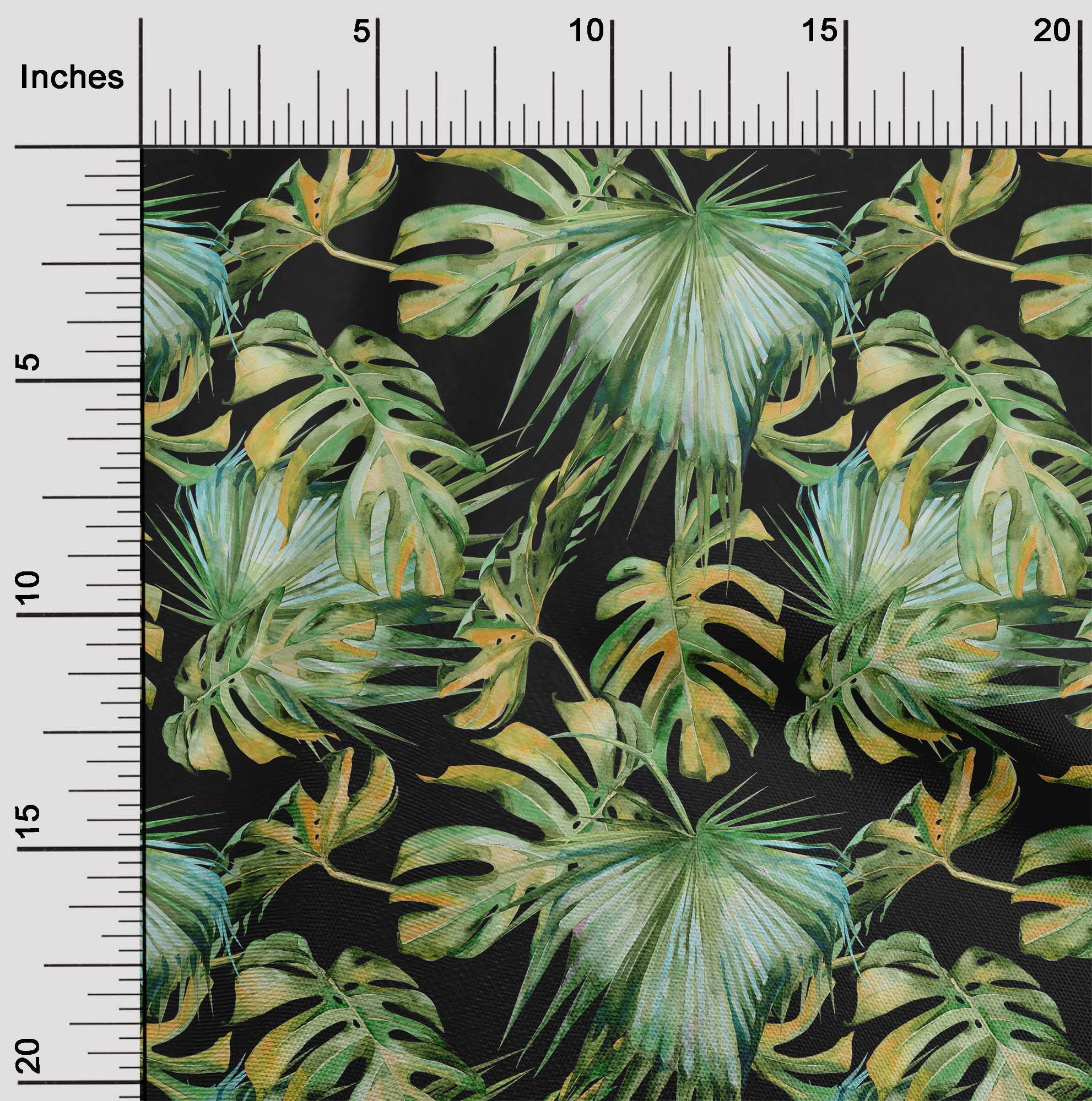 oneOone Cotton Poplin Black Fabric Neem Leaves Sewing Fabric By The ...