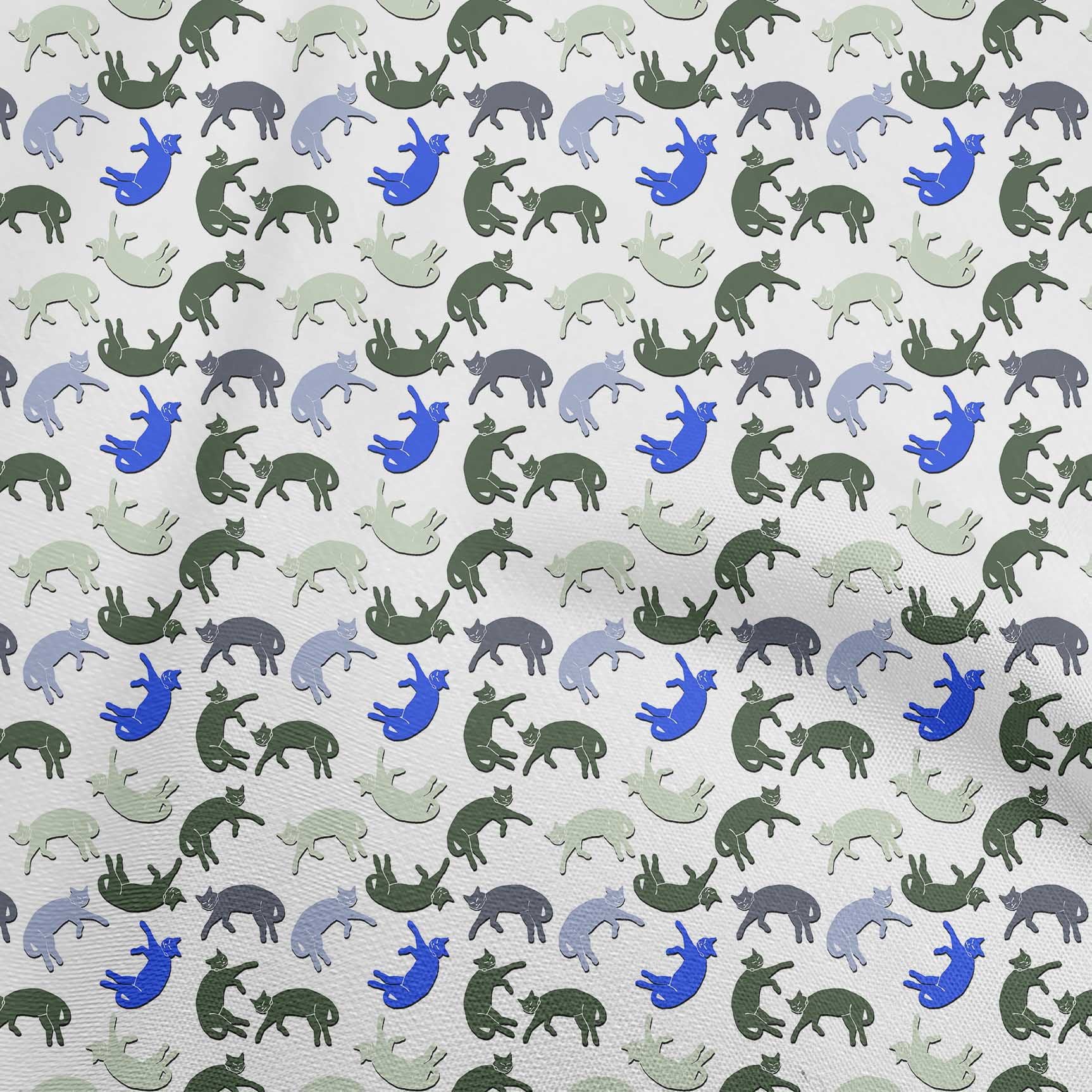oneOone Cotton Poplin Blue Fabric Animal Cat Diy Clothing Quilting ...