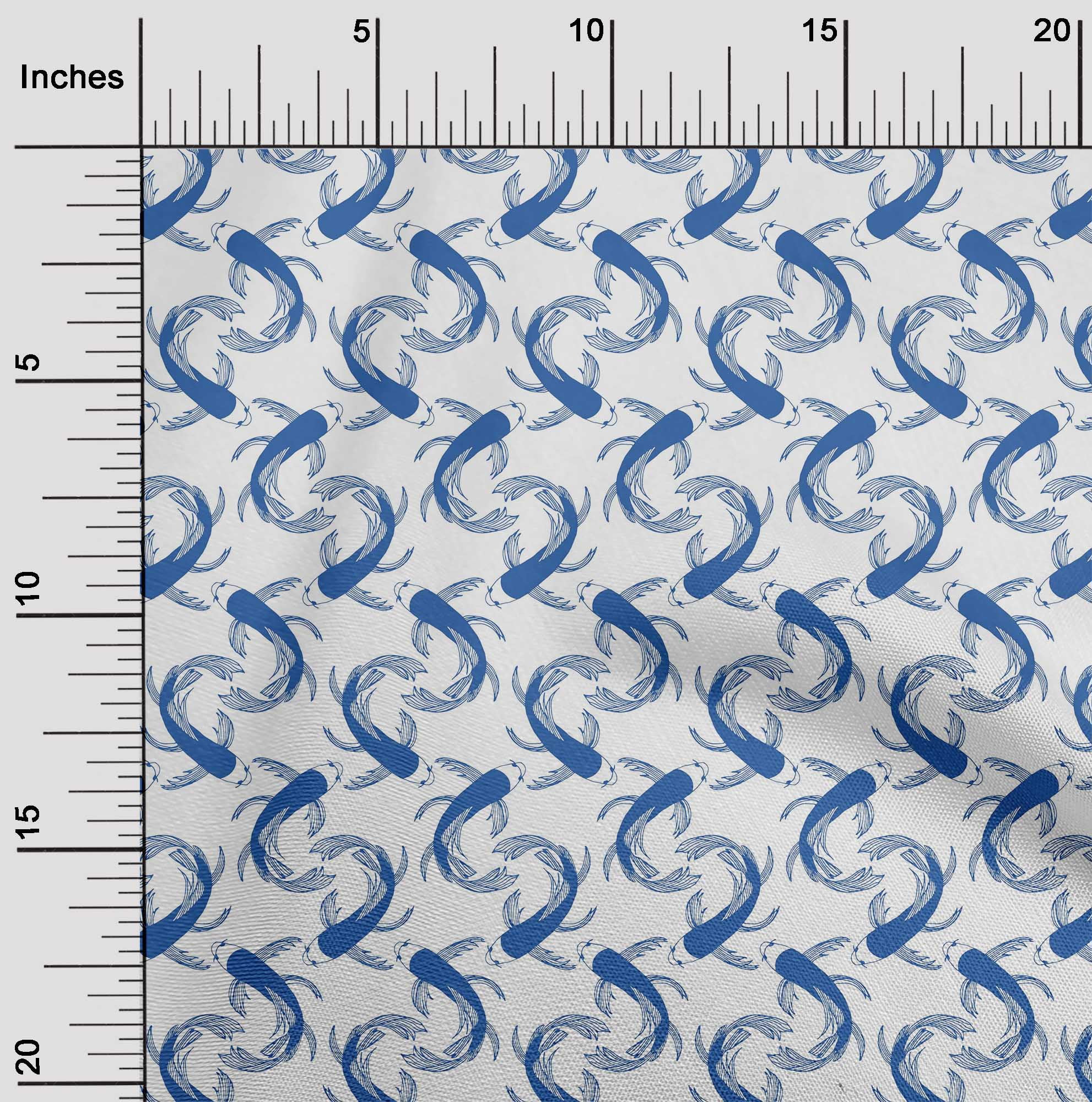 oneOone Cotton Poplin Blue Fabric Koi Fish Ocean Dress Material Fabric ...