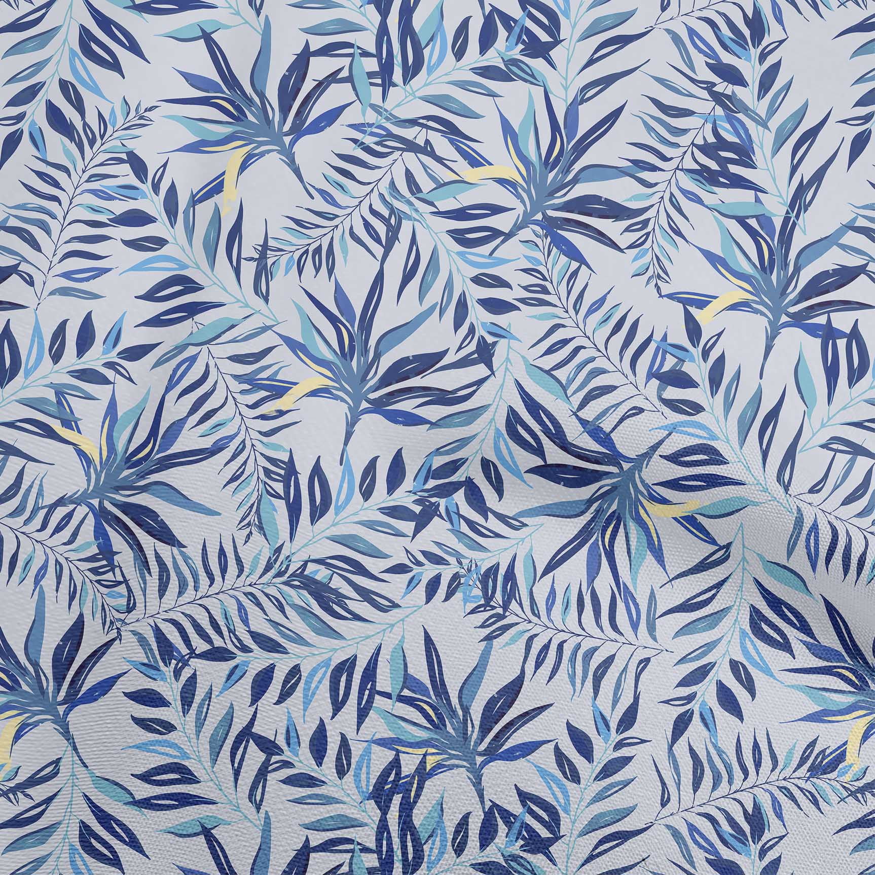 oneOone Cotton Poplin Blue Fabric Tropical Leaf With Abstract Texture ...