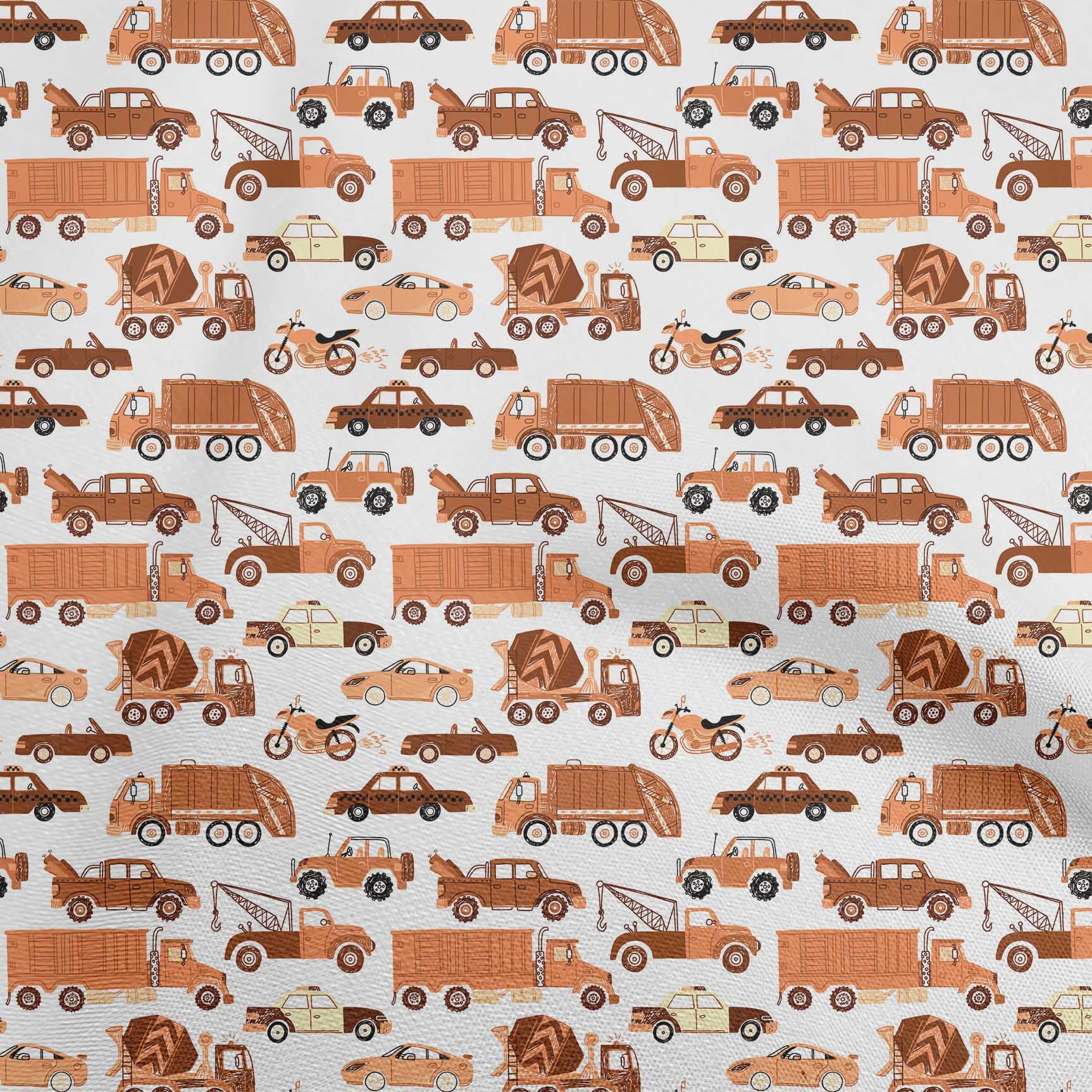 oneOone Cotton Poplin Brown Fabric Truck Diy Clothing Quilting Fabric ...