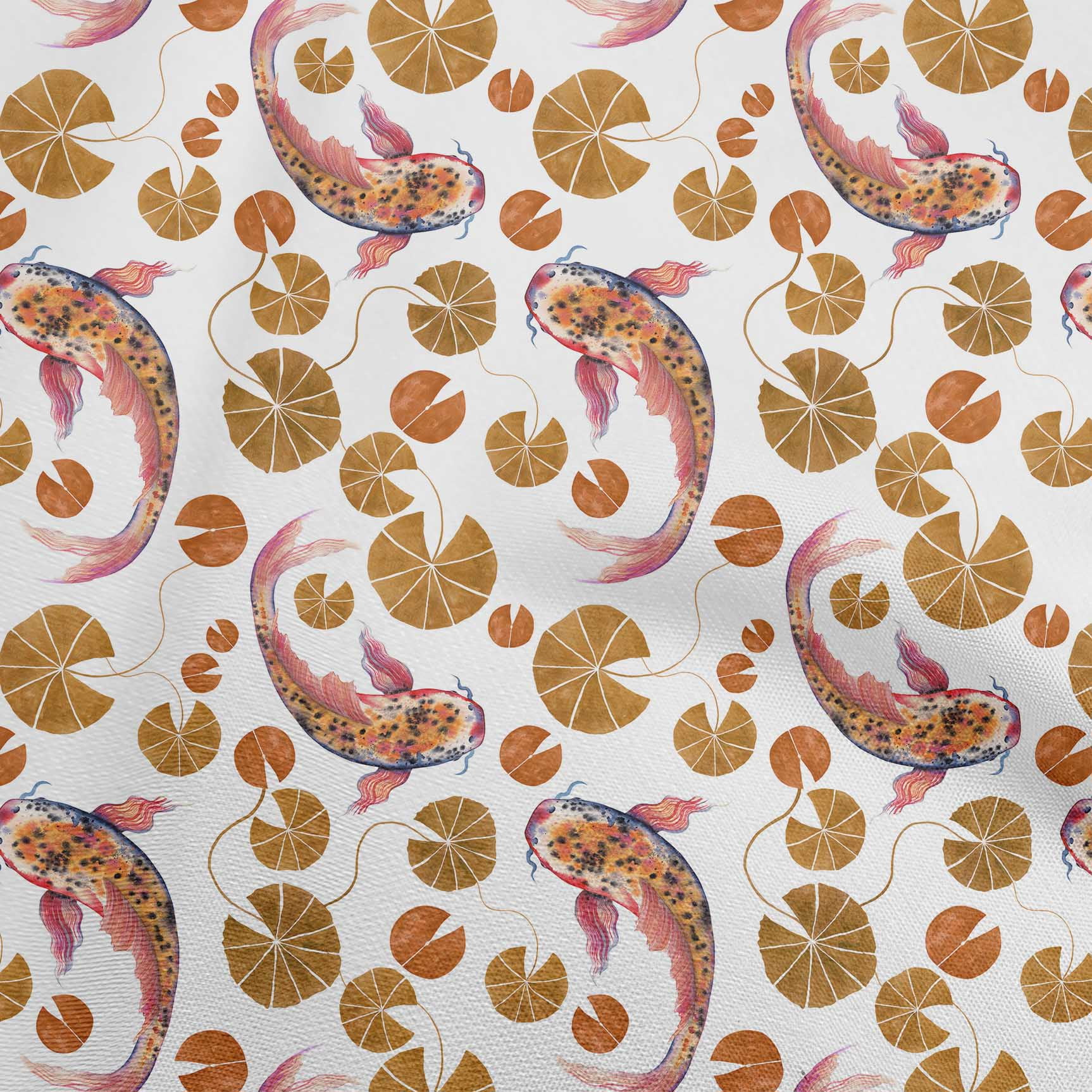 oneOone Cotton Poplin Brown2 Fabric Asian Japanese Koi Fish Sewing ...